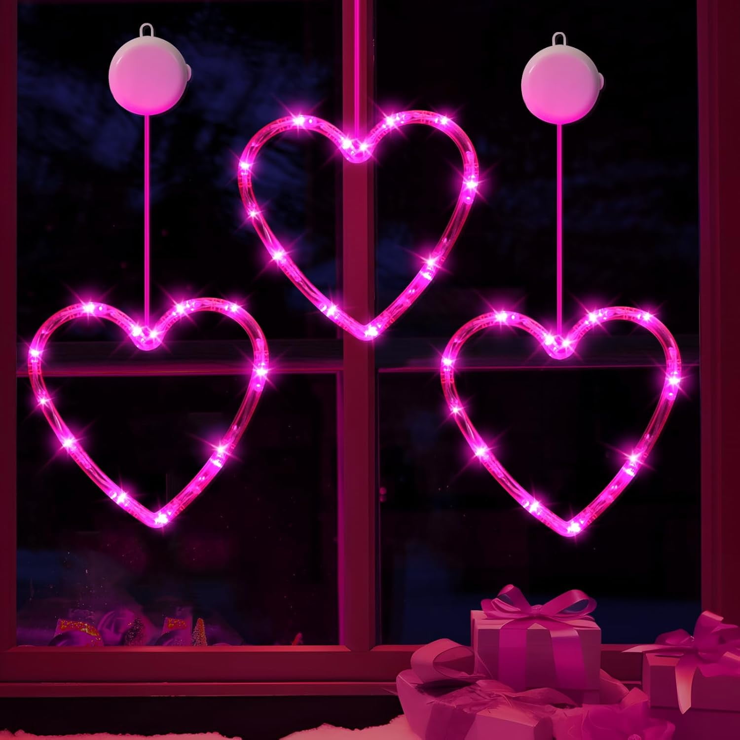 3 Pack Valentines Day Window Lights Decorations with Timer, Battery ...