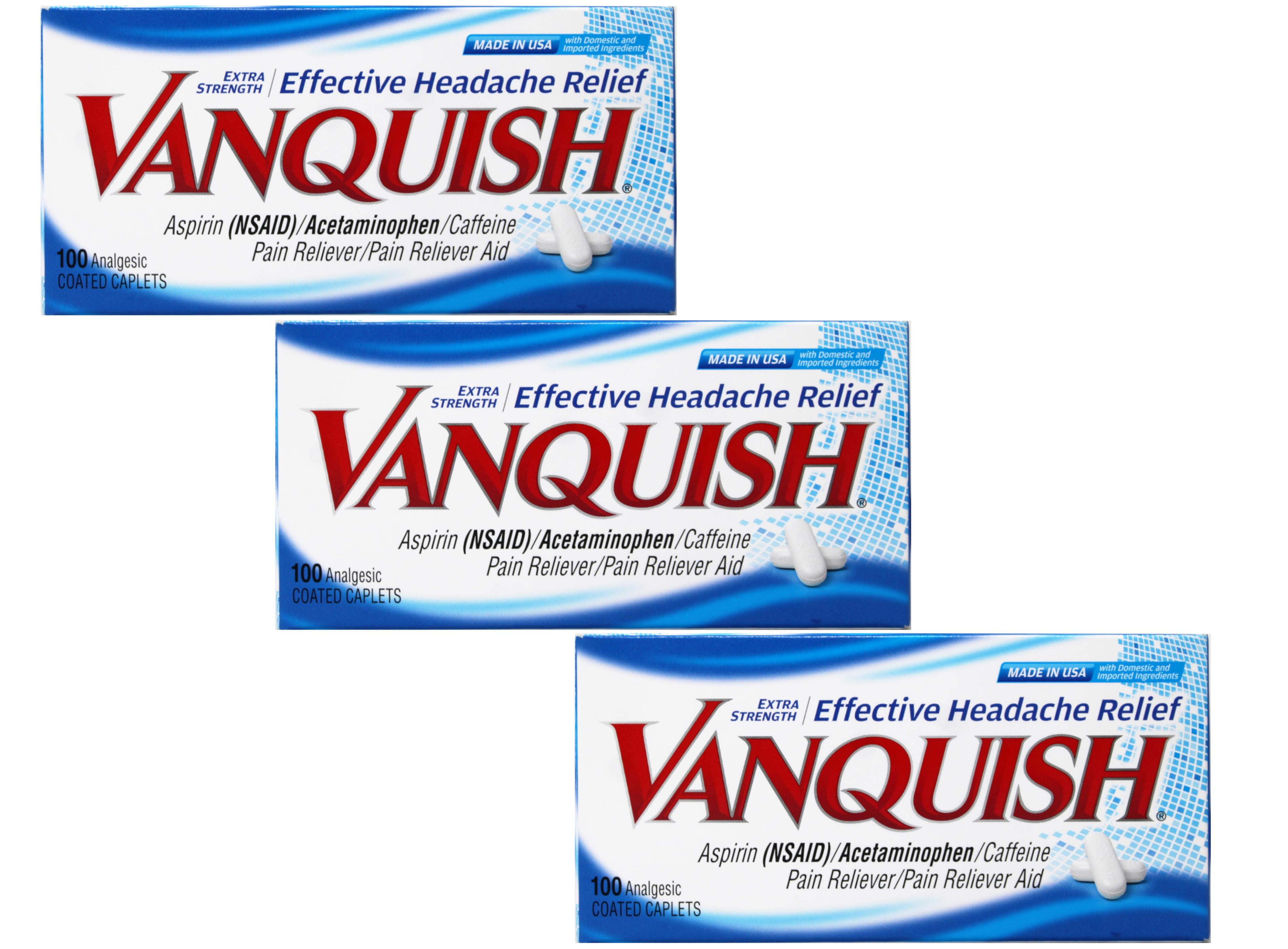 Vanquish Headache Relief Caplets 100 Coated Analgesic Caplets with Aspirin, Acetaminophen ...
