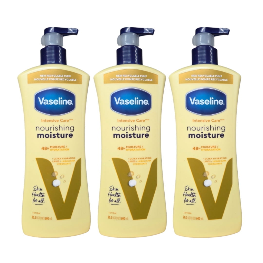 (3 Pack) Vaseline Intensive Care Nourishing Moisture Body Lotion for Women Dry Skin, 20.3 oz ...
