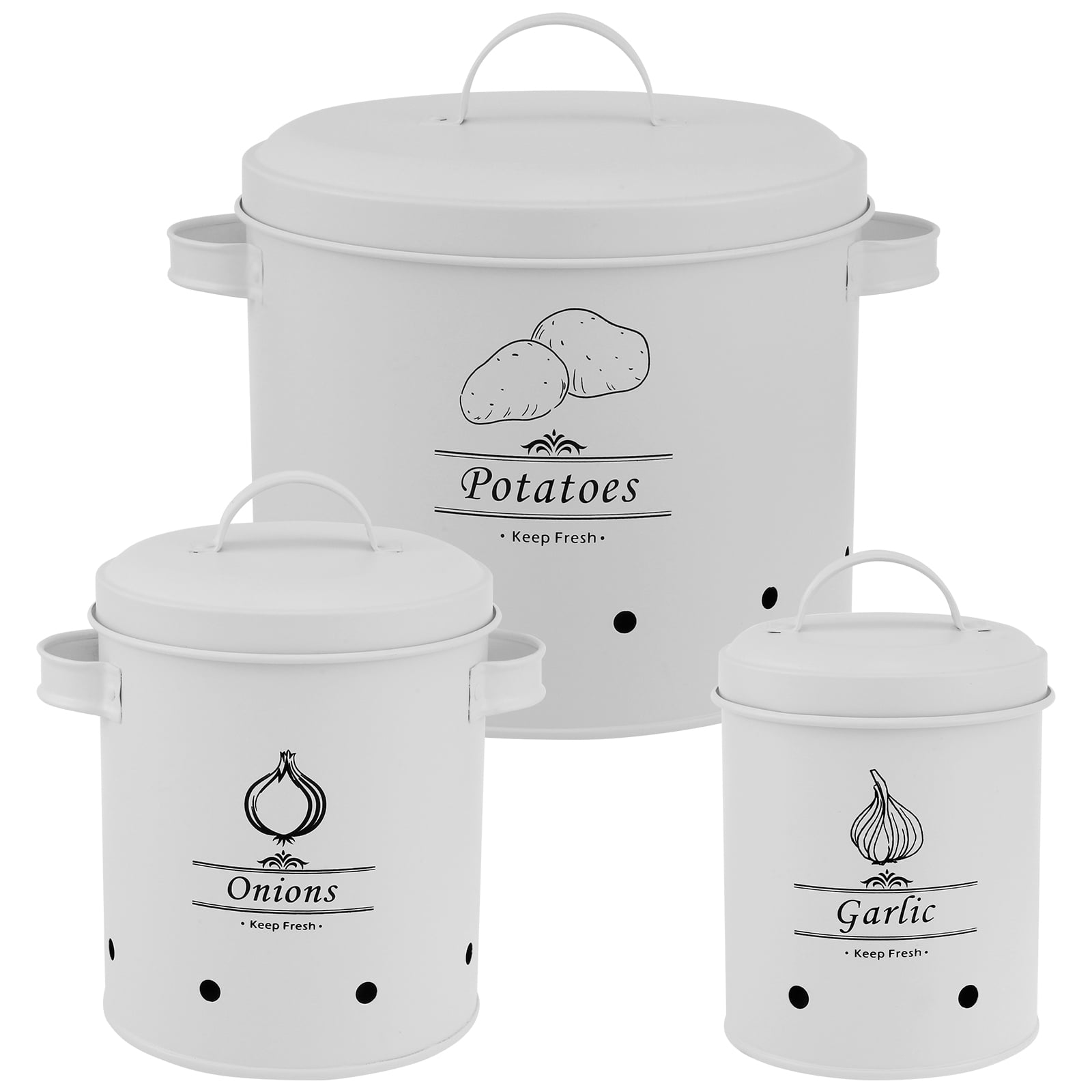 3 Pack Vegetable Storage Tins Metal Onion Garlic Potato Jars Set ...