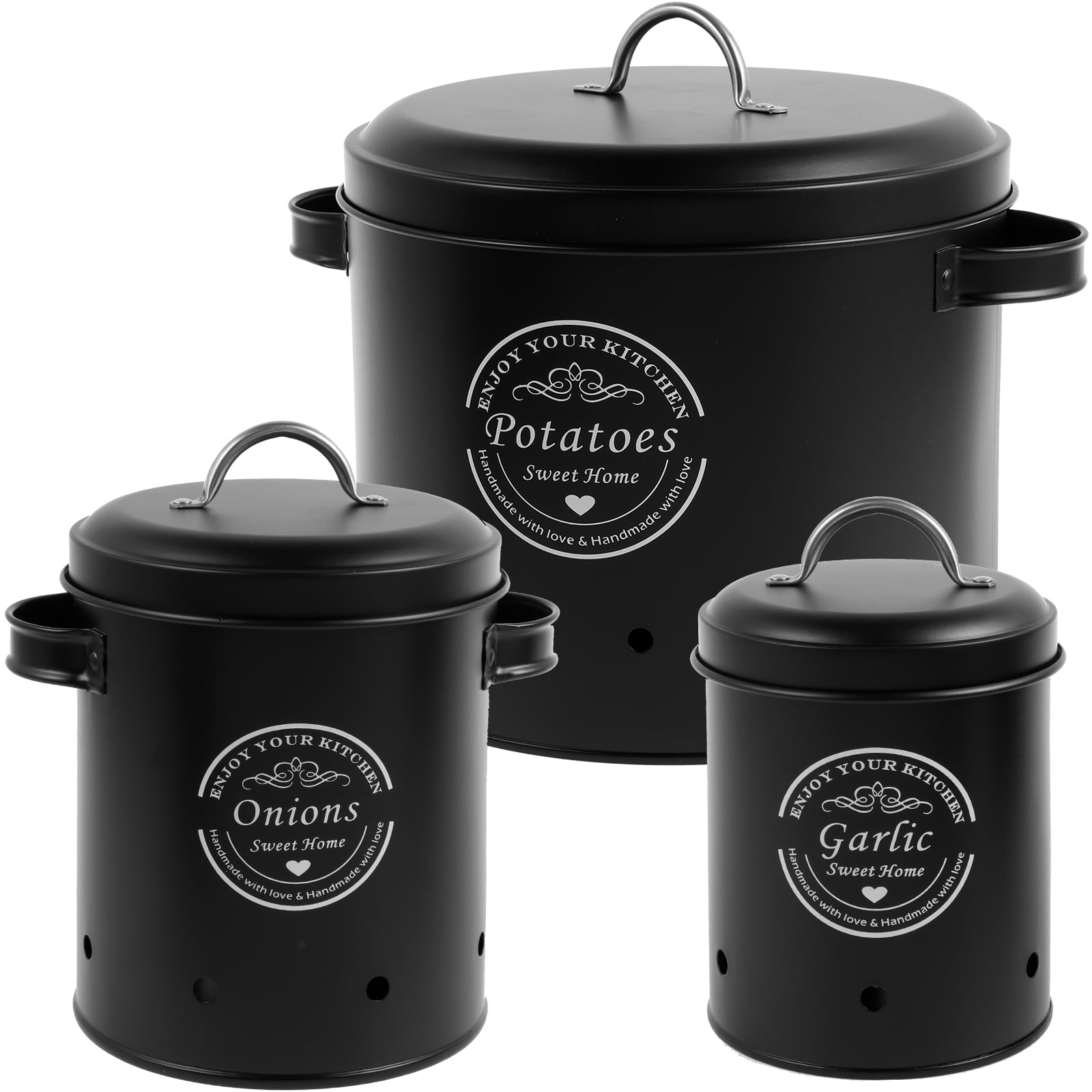 3 Pack Vegetable Storage Tins, Metal Onion Garlic Potato Jars Set ...