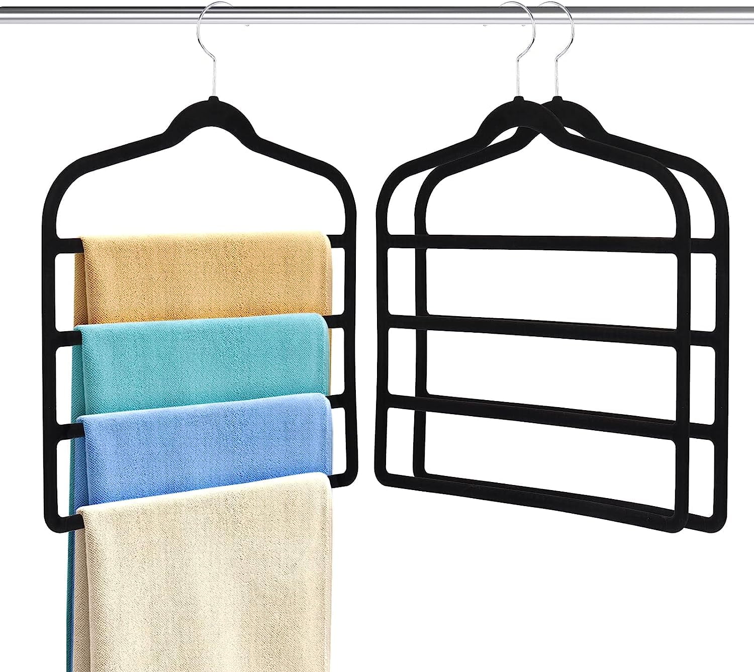 3 Pack Velvet Pants Hangers, Space Saving, Non-Slip, Sturdy for Closet Storage, Multi-Layer for ...