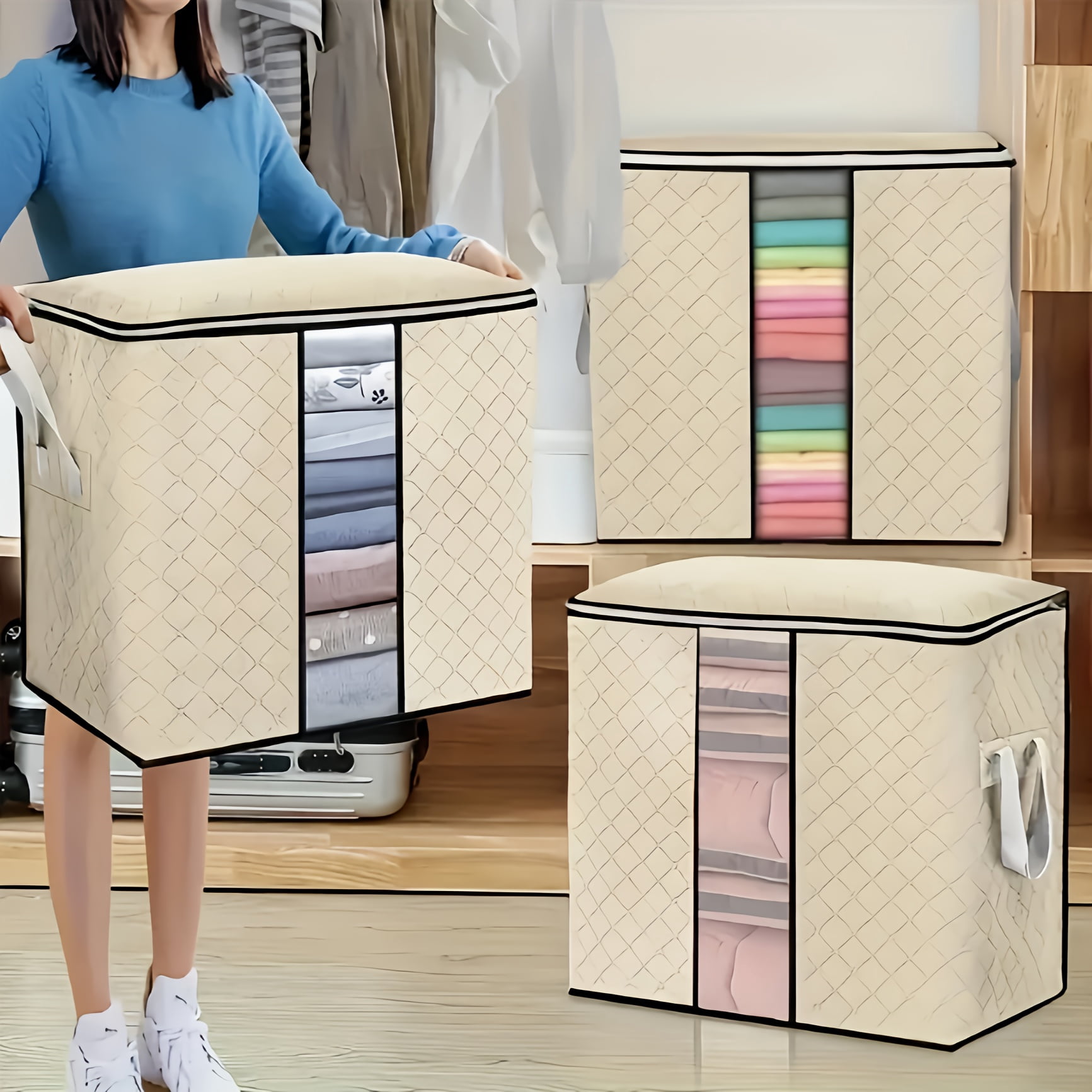3-Pack Vertical Storage Bags with Clear View Panel - 90L Heavy-Duty ...