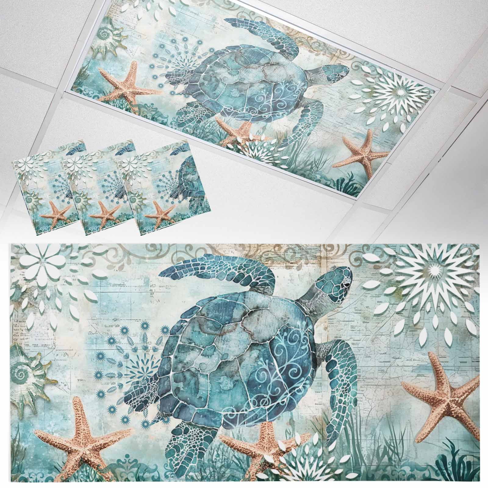 3 Pack Vintage Sea Turtle Fluorescent Light Covers for Ceiling Lights ...