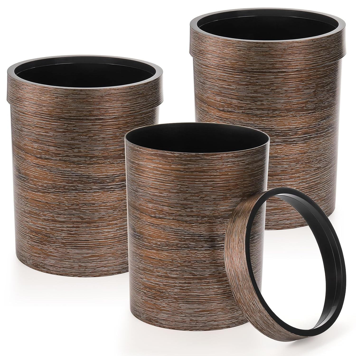 3 Pack Vintage Small Trash Can, 1.7 Gallon Plastic Round Wastebasket ...