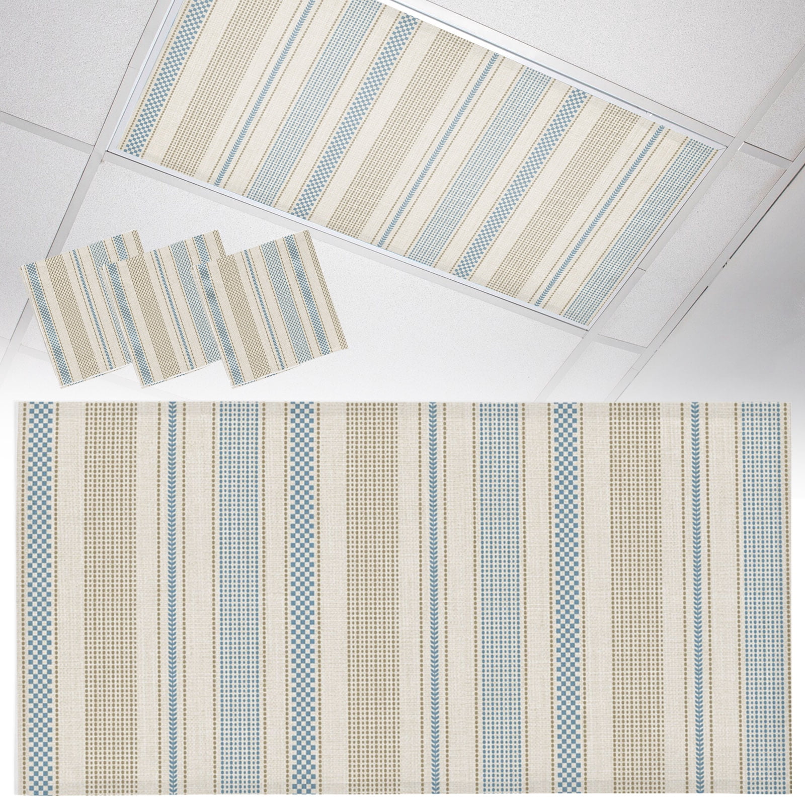 3 Pack Vintage Striped Fluorescent Light Covers for Ceiling Lights Blue ...