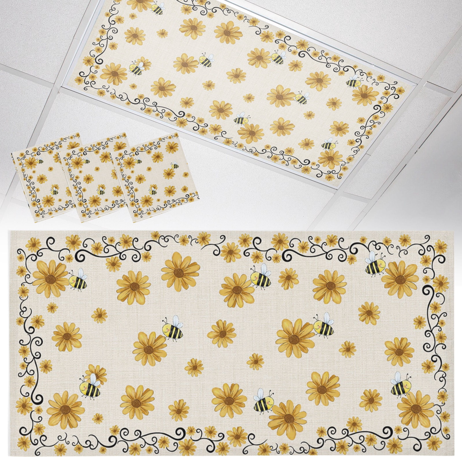 3 Pack Vintage Yellow Daisy Fluorescent Light Covers for Ceiling Lights ...