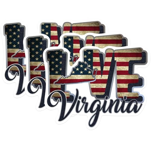 (3 Pack) Virginia Love Decals - USA Flag - State Pride Stickers - 3 ...