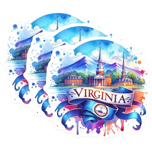 (3 Pack) Virginia State Decals - Watercolor Art Decals - Laptop ...