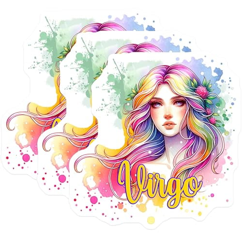 (3 Pack) Virgo Zodiac Decals - Watercolor Art Decals - Laptop Stickers ...