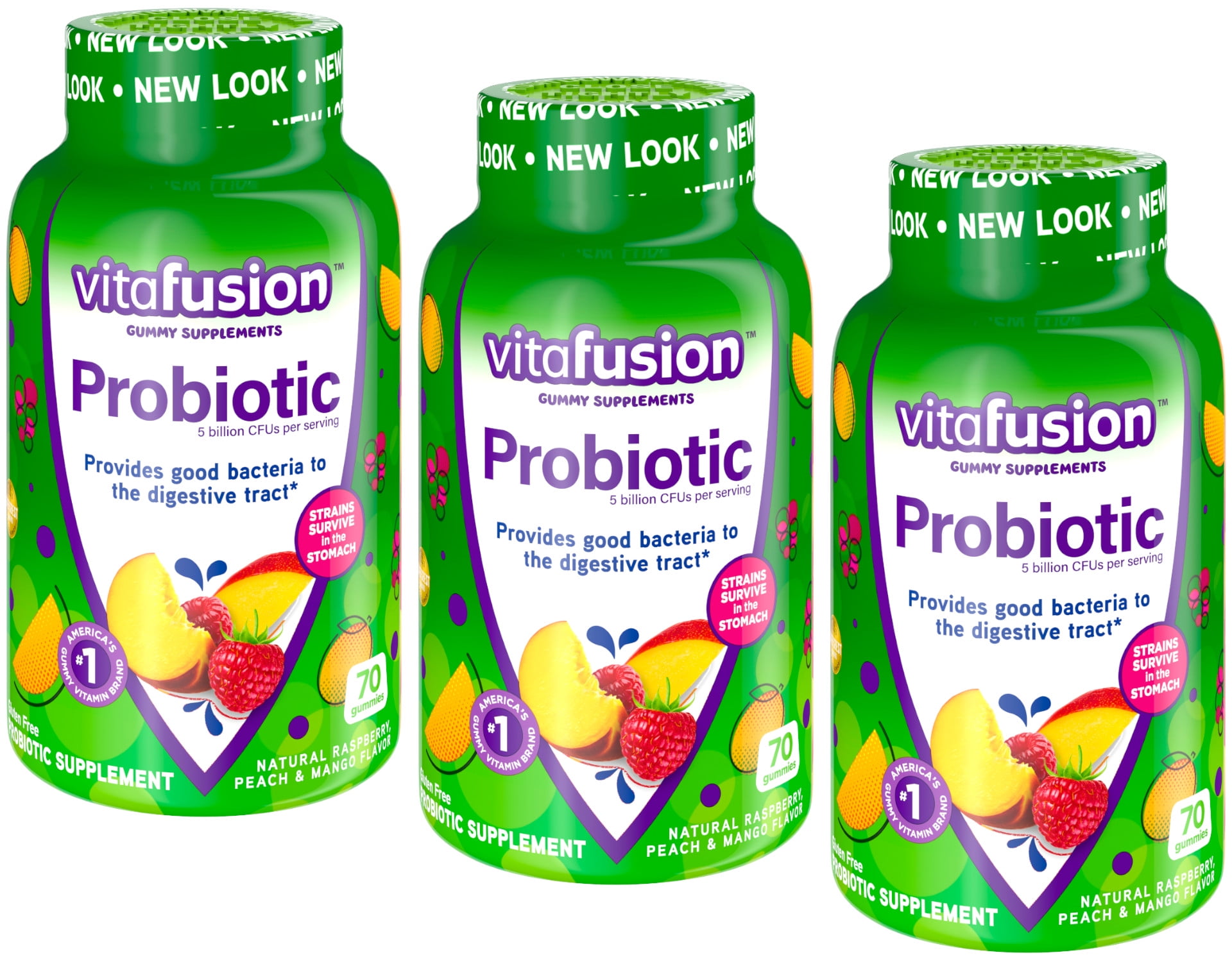 3 Pack Vitafusion Probiotic Gummy Supplement Raspberry Peach Mango 70 ...
