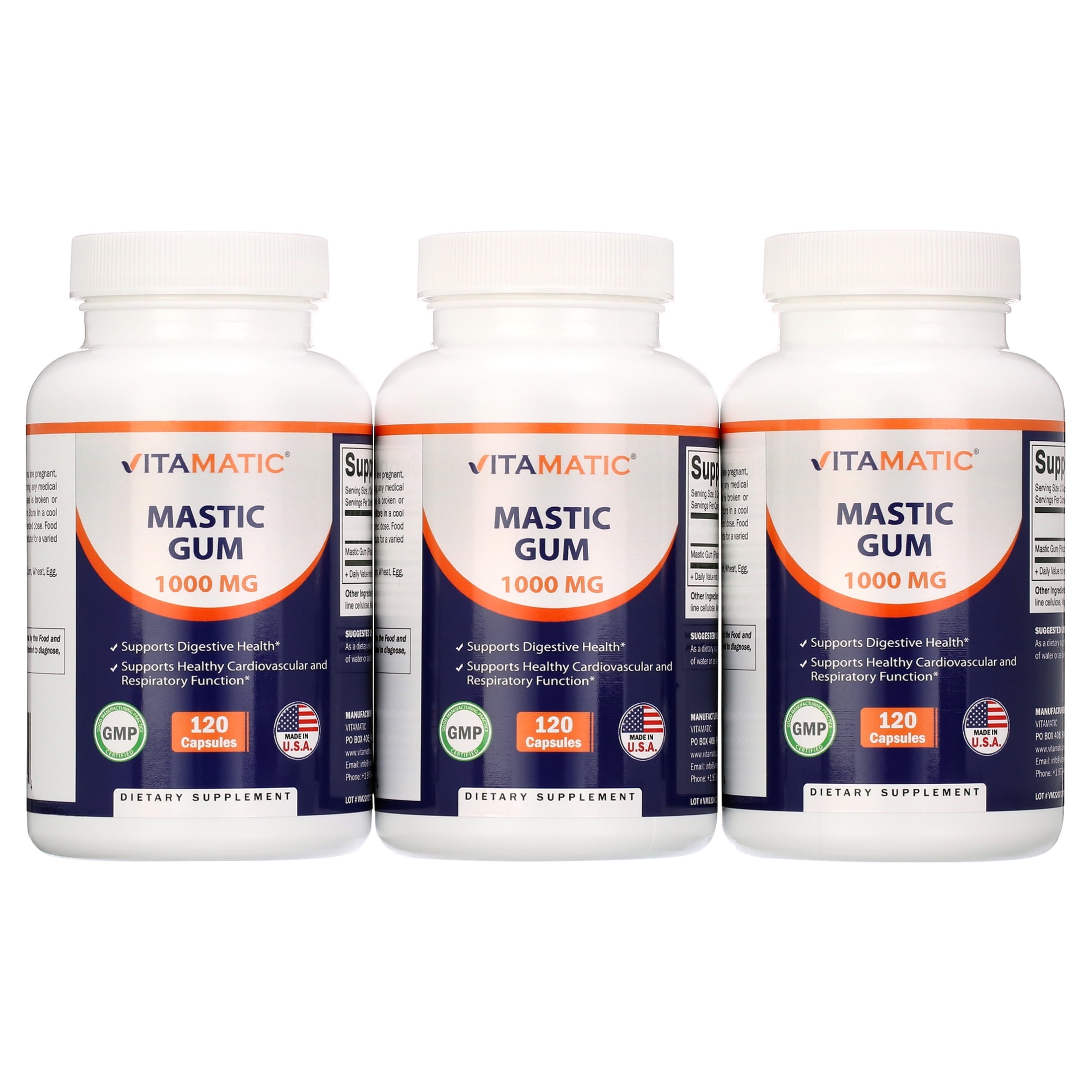 Vitamatic Mastic Gum Pills, 3 Pack - 1000mg per Serving, 120 Capsules ...