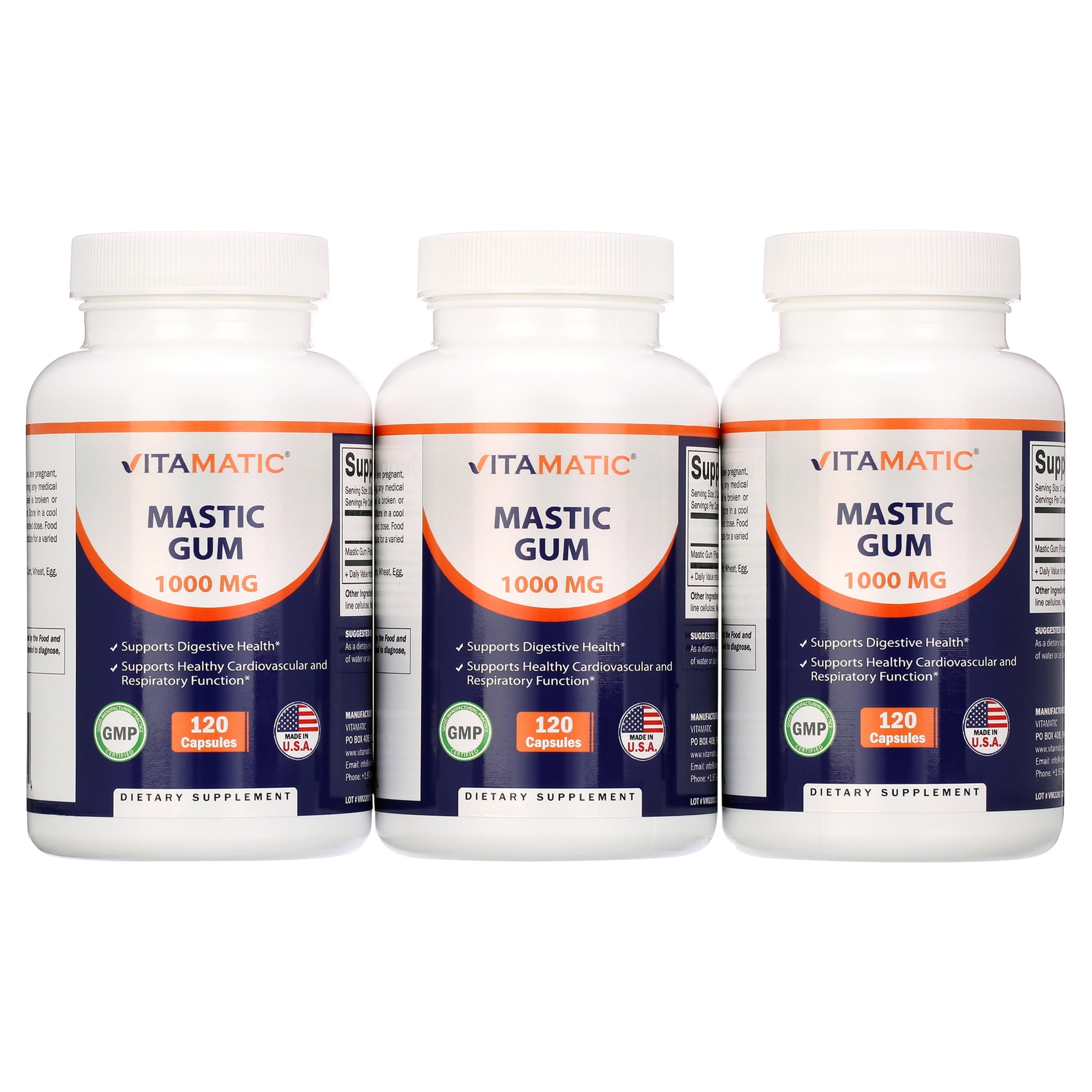 Vitamatic Mastic Gum Pills, 3 Pack - 1000mg per Serving, 120 Capsules ...