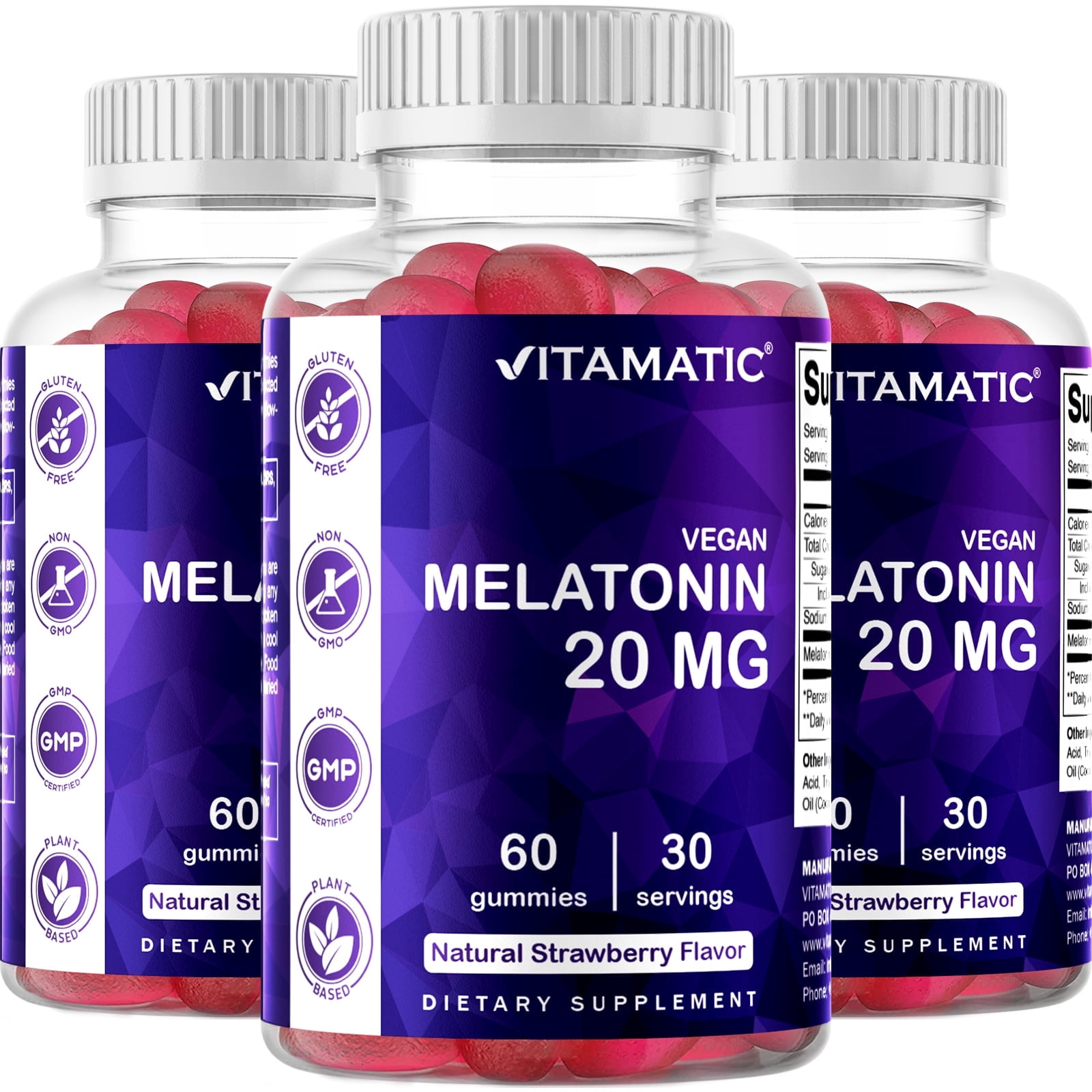3 Pack Vitamatic Melatonin 20mg gummies for adults, 30 Servings - 60 ...