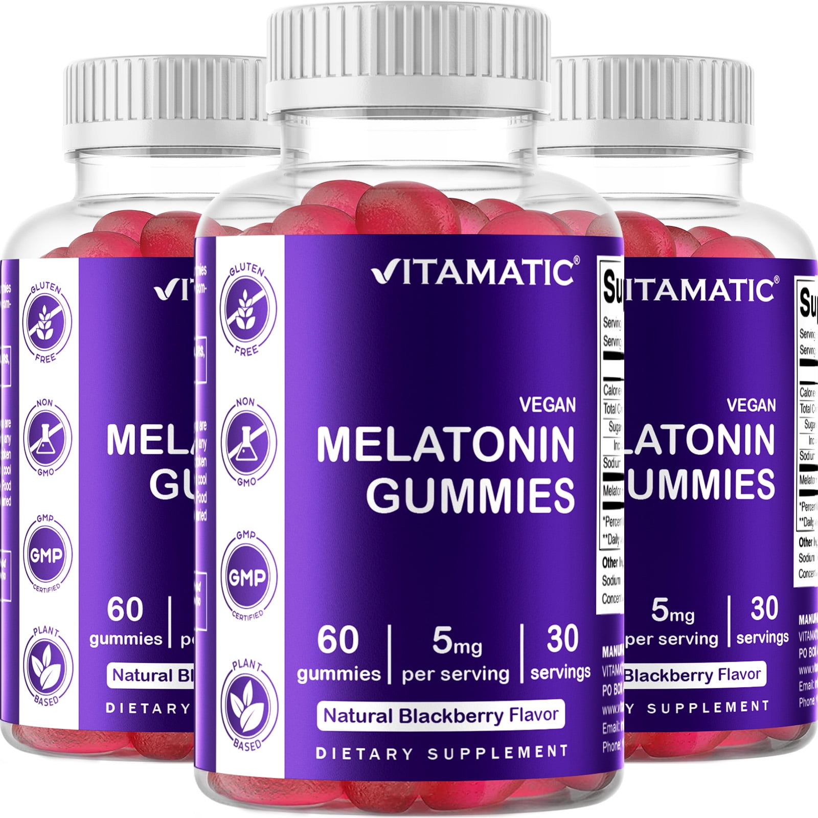 3 Pack Vitamatic Melatonin Gummies for Kids & Adults - (2.5mg 5mg ...