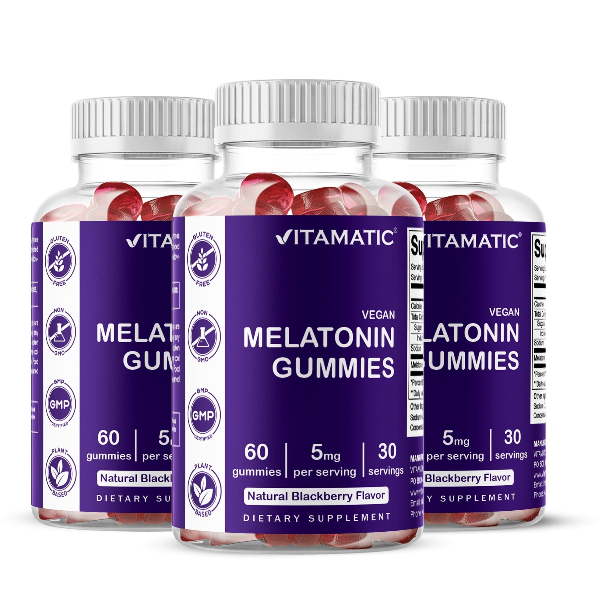 Vitamatic Melatonin Gummies 60 Vegan Sleep Aid 2.5mg 5mg 10mg Doses 3 ...