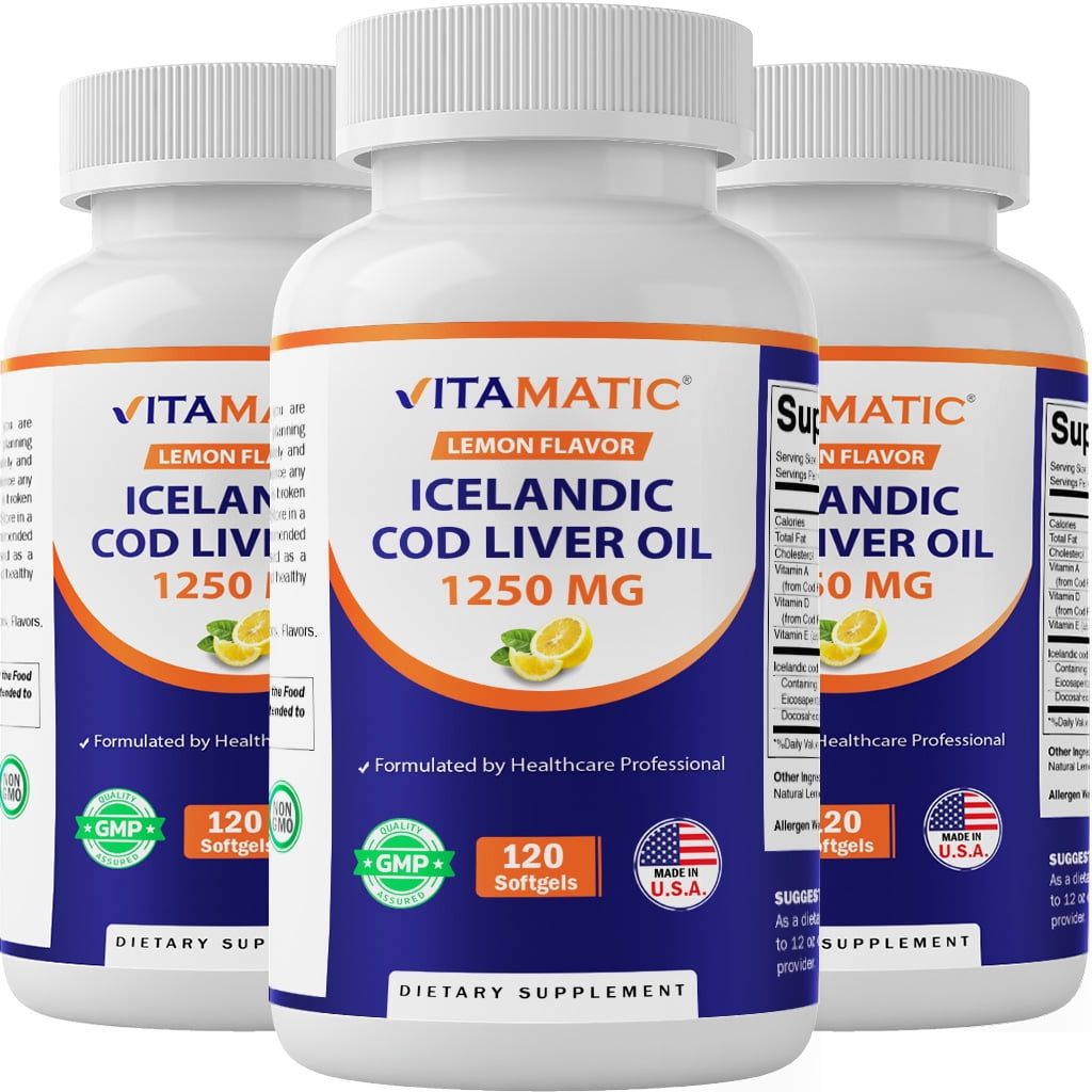 Vitamatic Norwegian Cod Liver Oil 1250mg, 120 Lemon Softgels, Cardio ...