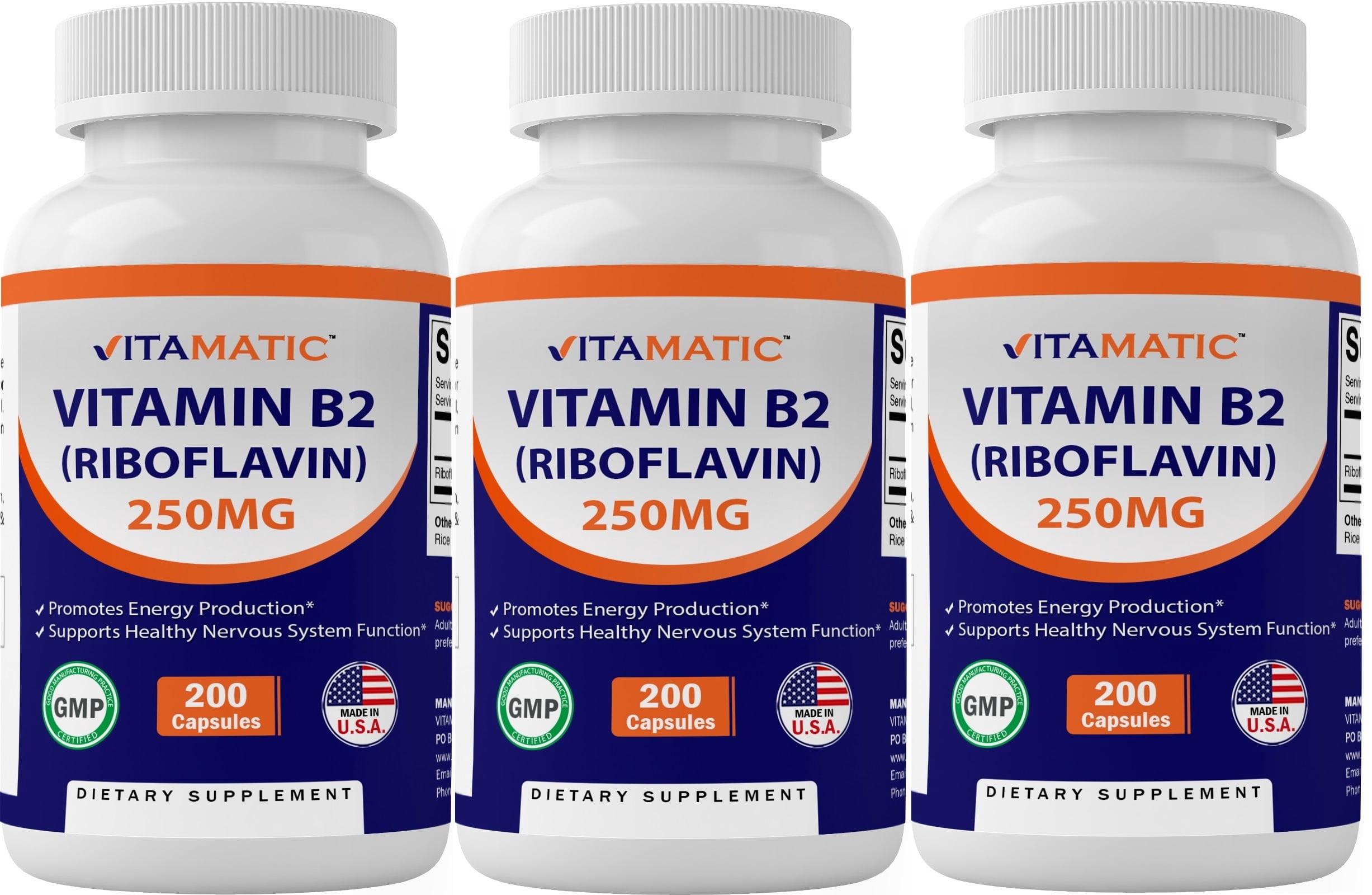 Vitamatic Vitamin B2 250 mg 400 Capsules, Gluten Free - Walmart.com