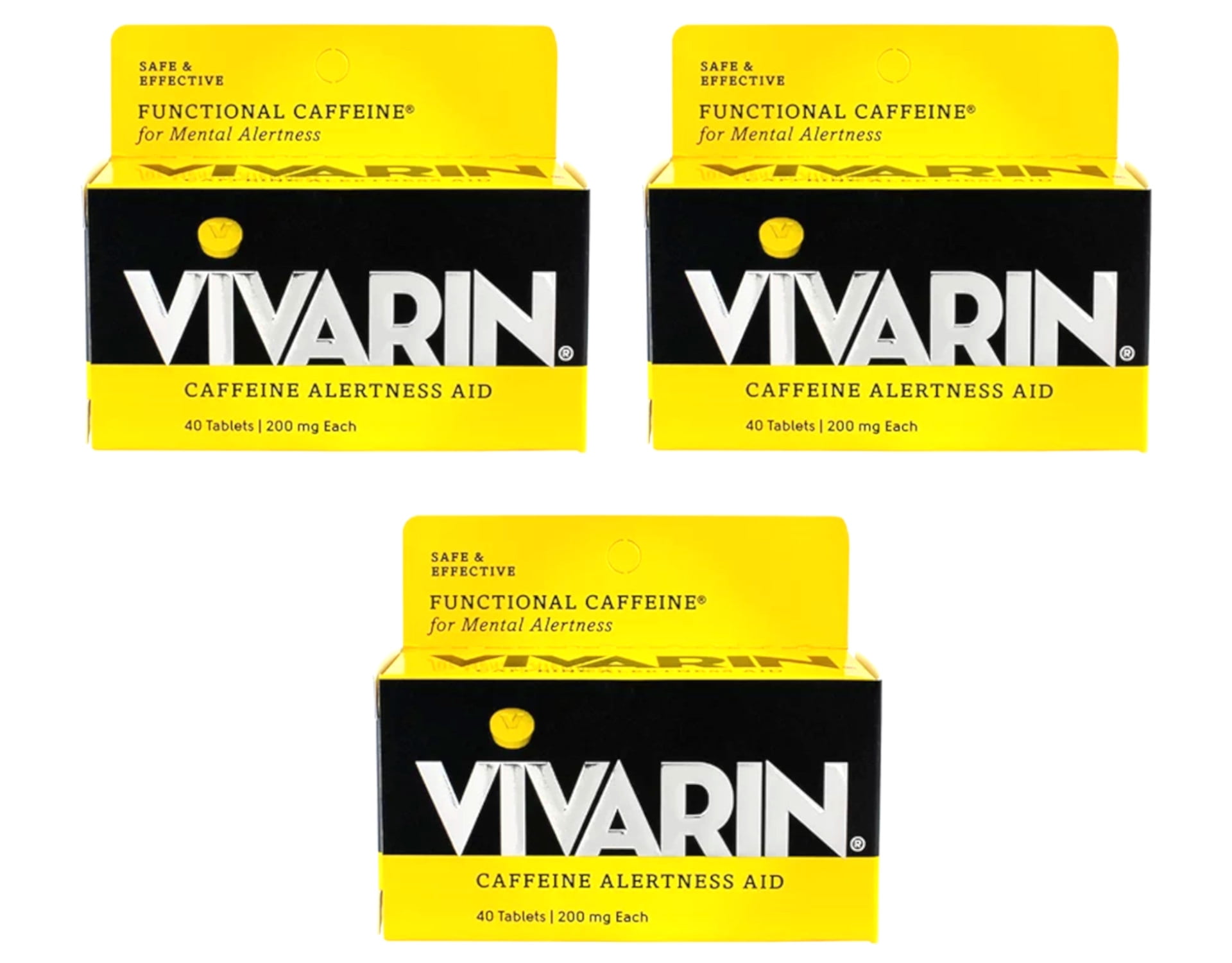 Vivarin Caffeine Alertness Aid, 3 Pack, 200mg, 40 Tablets Each, Safe ...