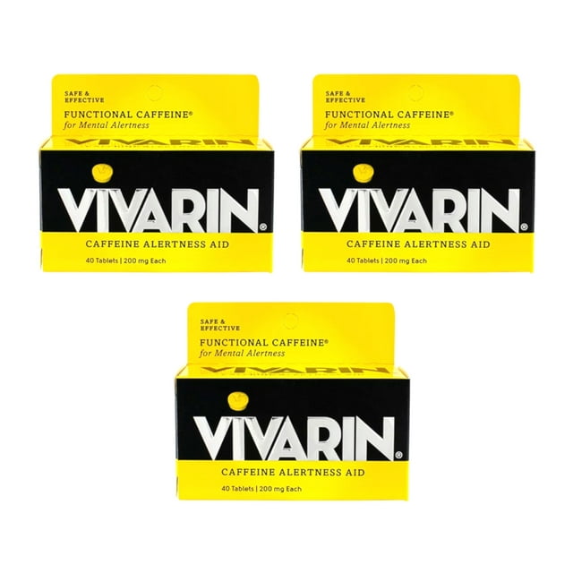 Vivarin Caffeine Alertness Aid, 3 Pack, 200mg, 40 Tablets Each, Safe ...