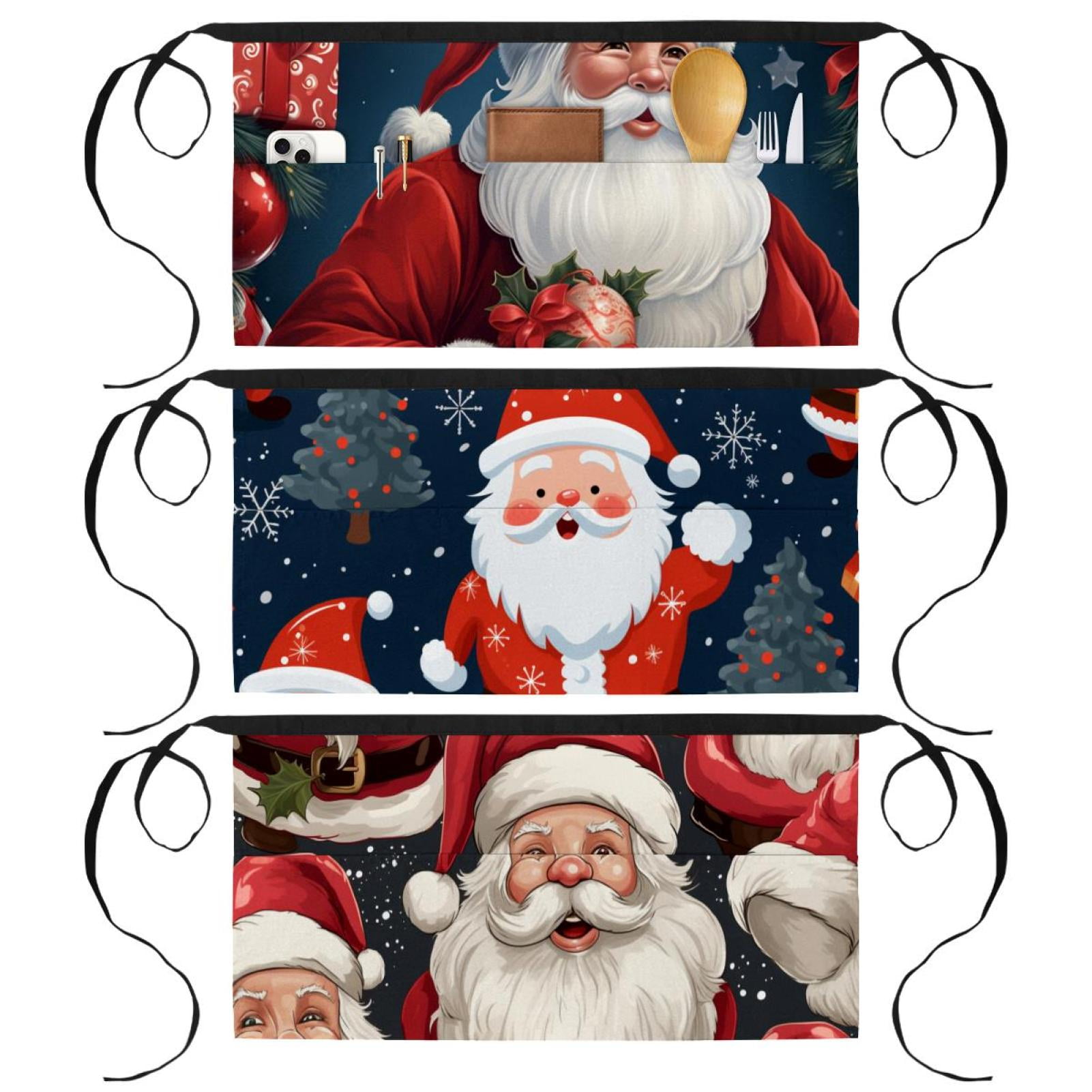 3 Pack Waitress Apron With 3 Pockets - Father Christmas Santa Claus ...