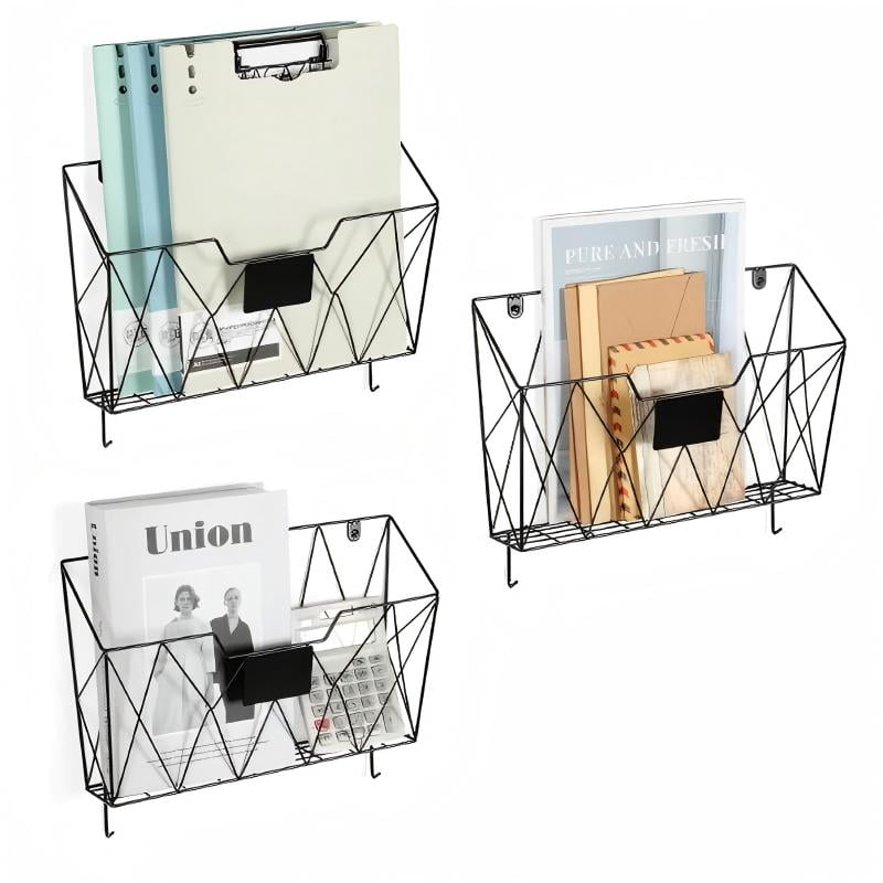 OYEAL 3-Pack Metal Wall-Mounted File Organizer Set, Hanging File Holder ...