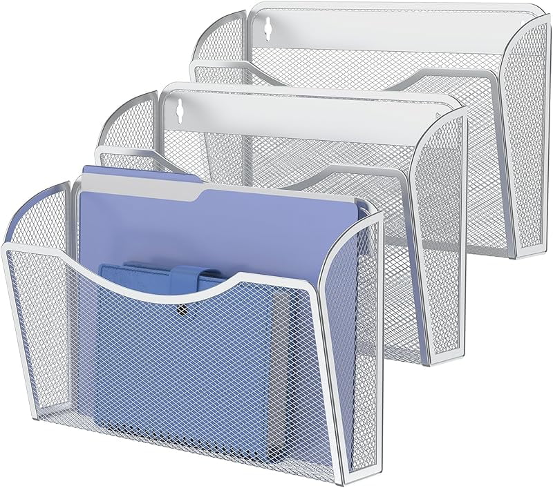 3 Pack Wall File Organizer, Vertical Mounted File Folder Binder Holder ...