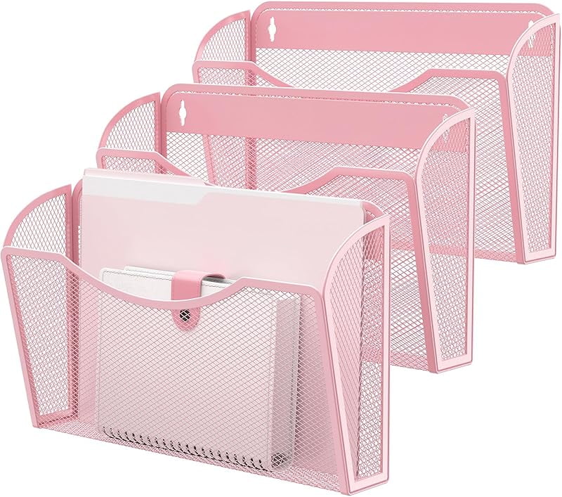 3 Pack Wall File Organizer, Vertical Mounted File Folder Binder Holder ...