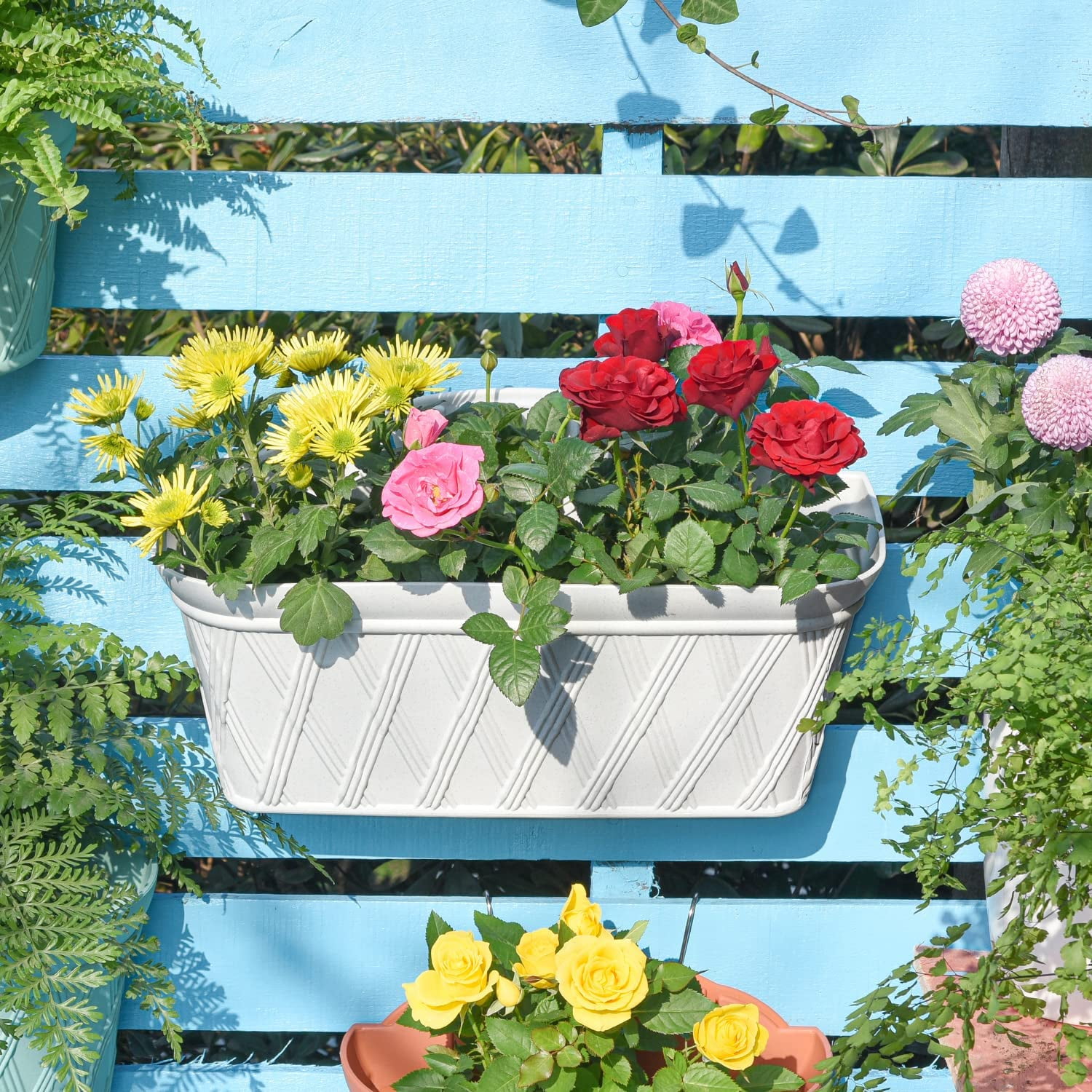 3 Pack Wall Hanging Planters, 16.5 Inch Railing Fence Hanging Flower ...