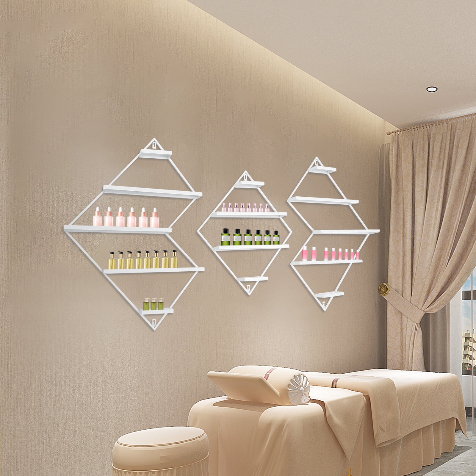 3-Pack Wall Mounted Nail Polish Display Rack - Diamond Shape Iron Shelf ...