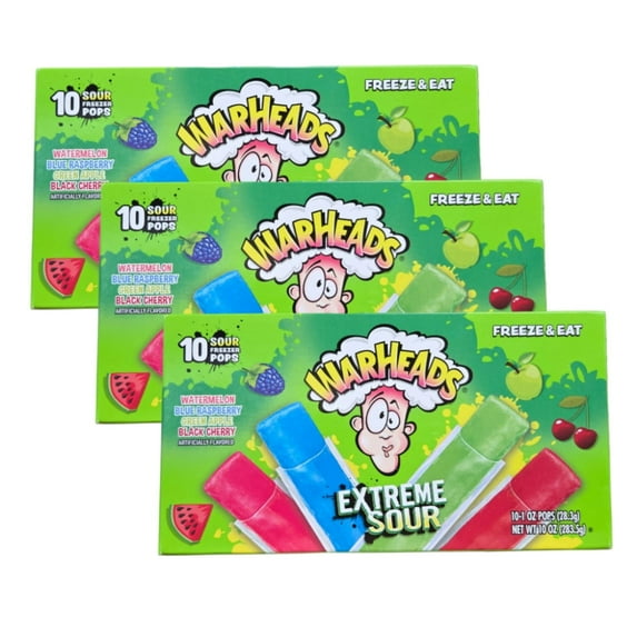 (3 Pack) Warheads Extreme Sour Freezer Pops Freeze and Eat 10 Oz ...