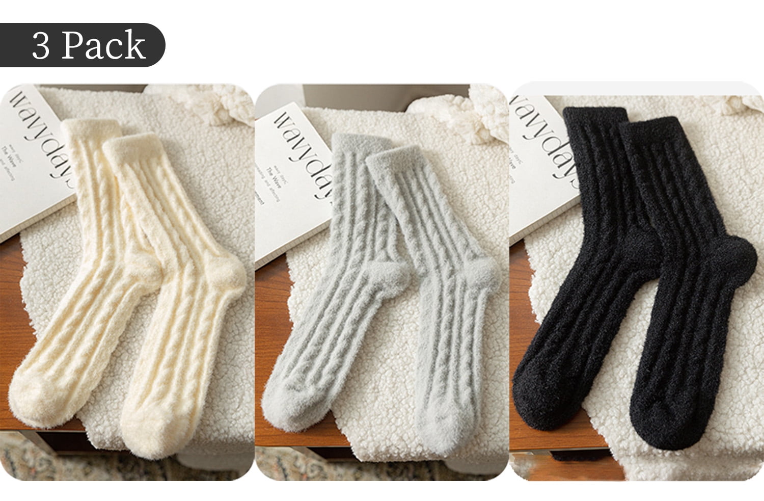 3-Pack Warm Fuzzy Socks for Women, Cozy Fluffy Sleeping Socks for Men ...