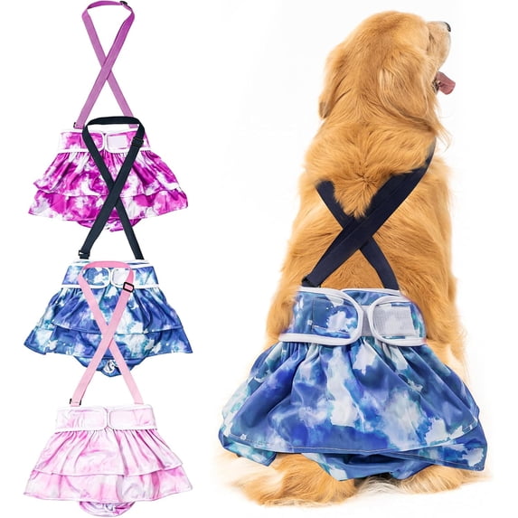 3 Pack Washable Female Dog Diaper with Suspender, Reusable Girl Doggie ...