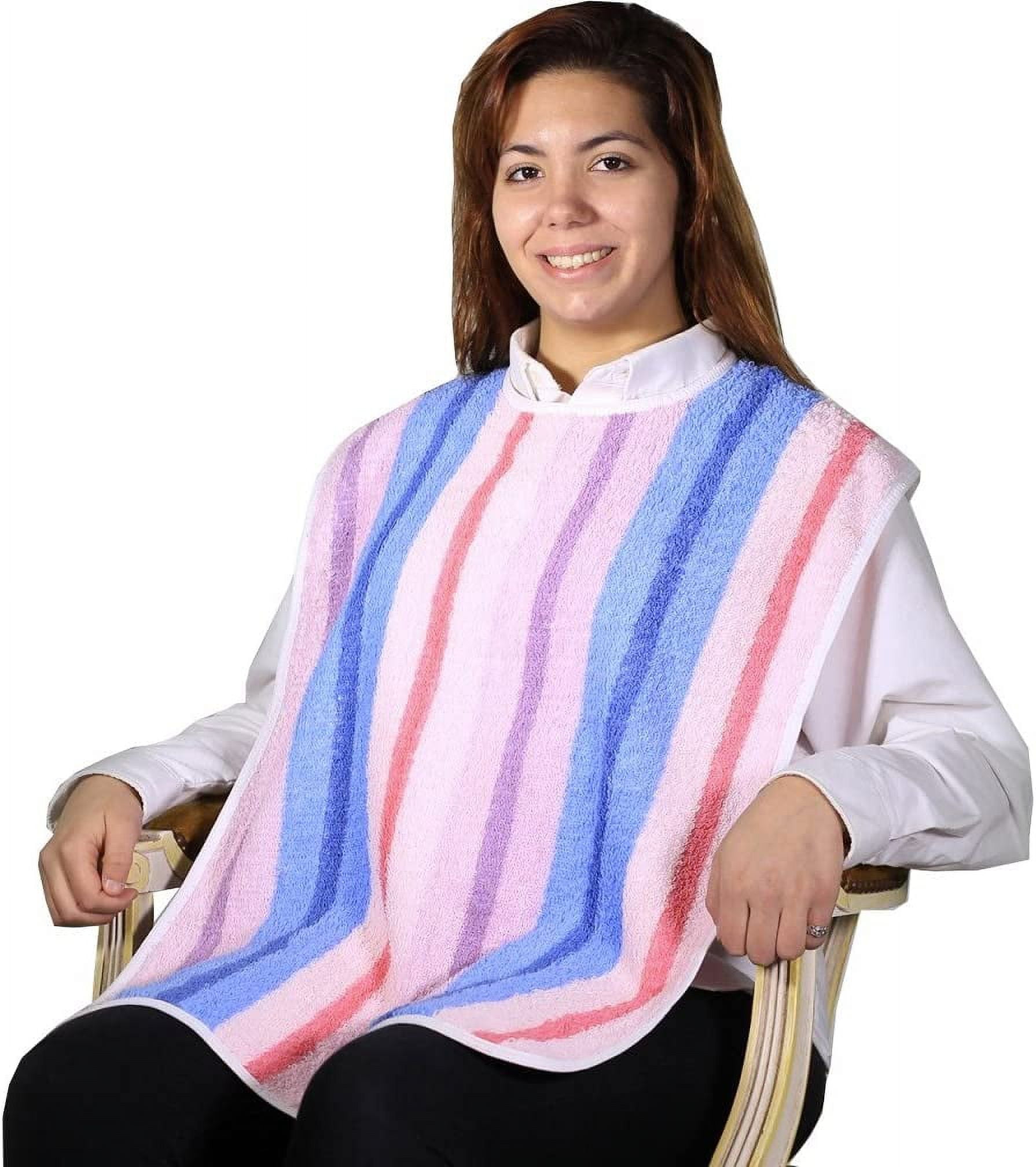 3 Pack - Washable Terry Cloth Adult Bib with Velcro Closure - Pink Blue ...