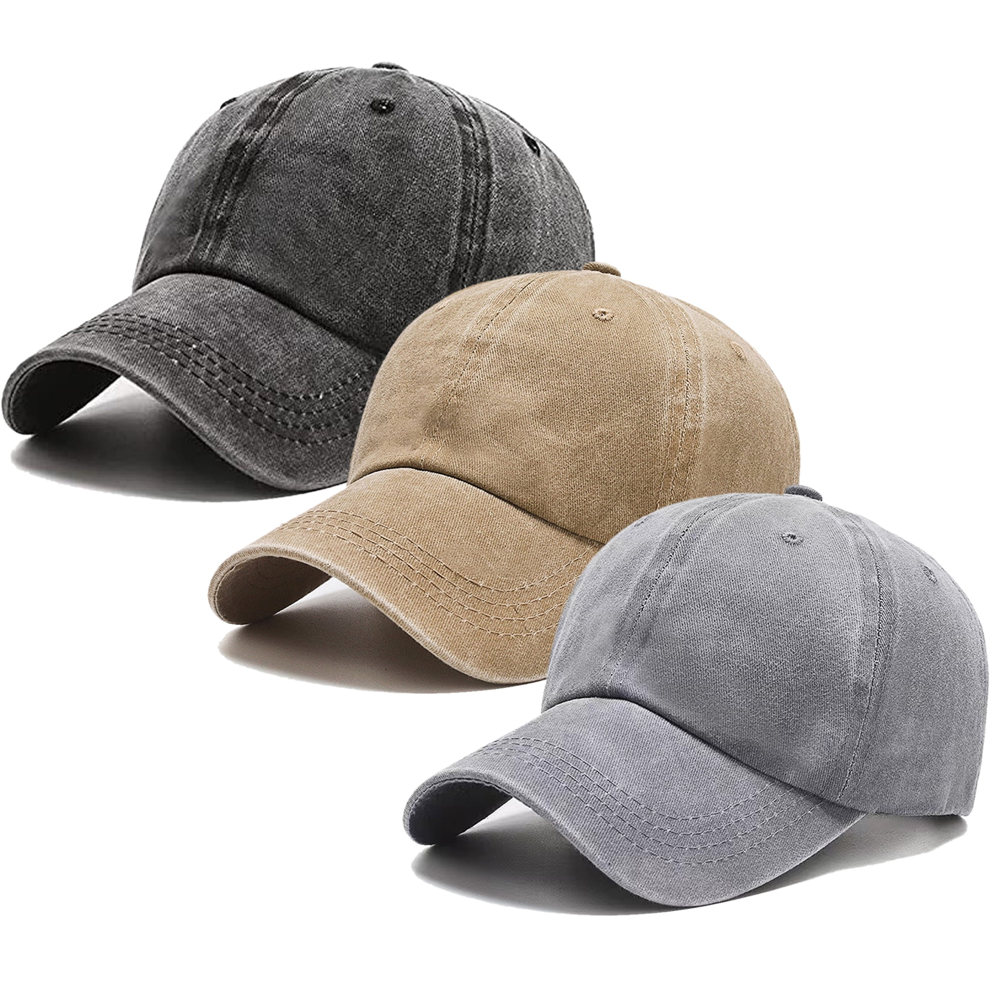 3 Pack Washed Plain Vintage Baseball Cap Cotton Adjustable Twill Bulk ...