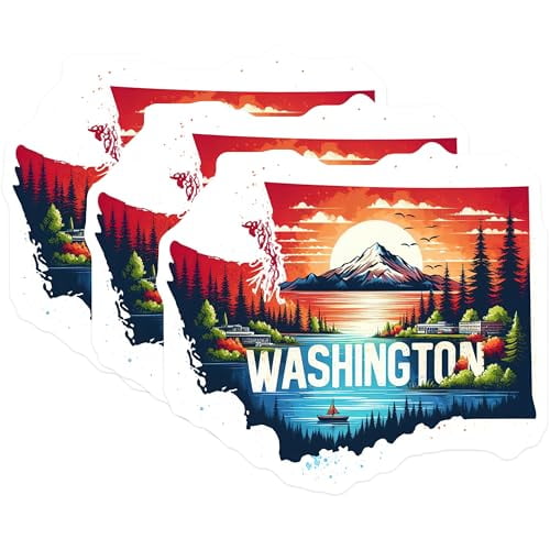 (3 Pack) Washington State Decals - Mountain Sunset - Pacific Northwest ...
