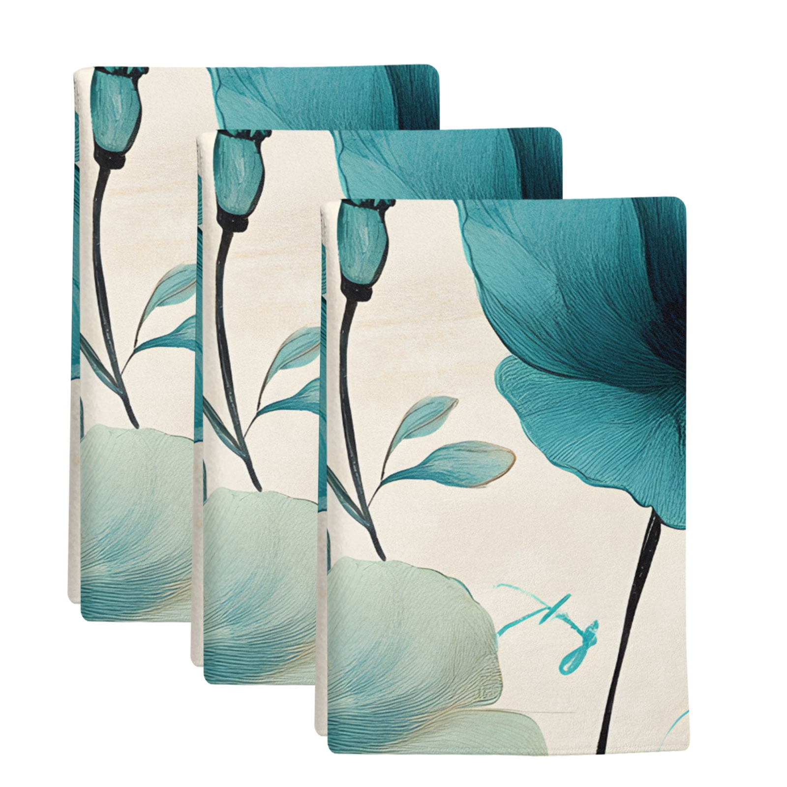 3 Pack Watercolor Blue Flowers Kitchen Towels Butterfly Leaf Retro ...