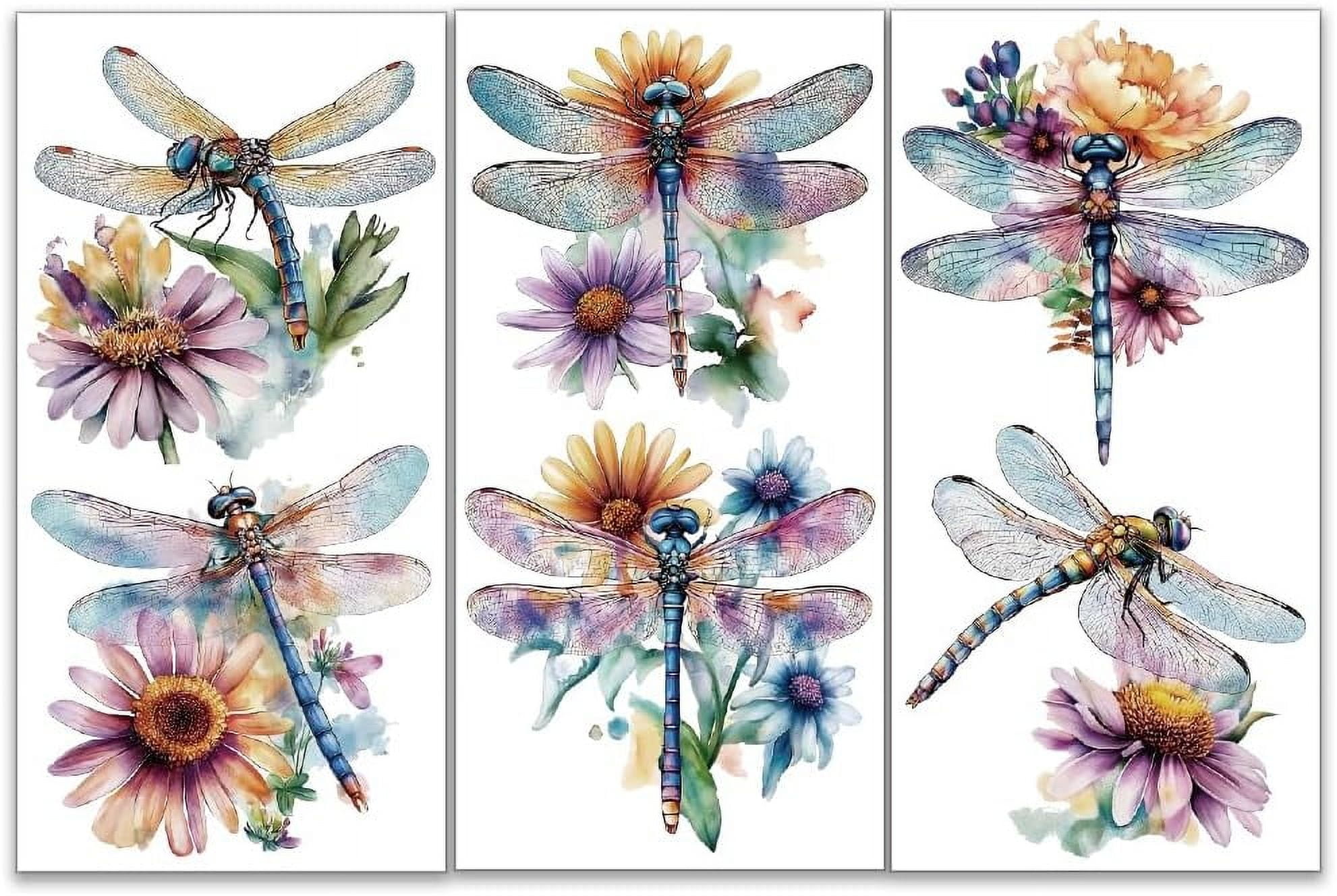 3-Pack Watercolor Dragonfly Rub-On Transfers - 6x12 Inch Decals for ...