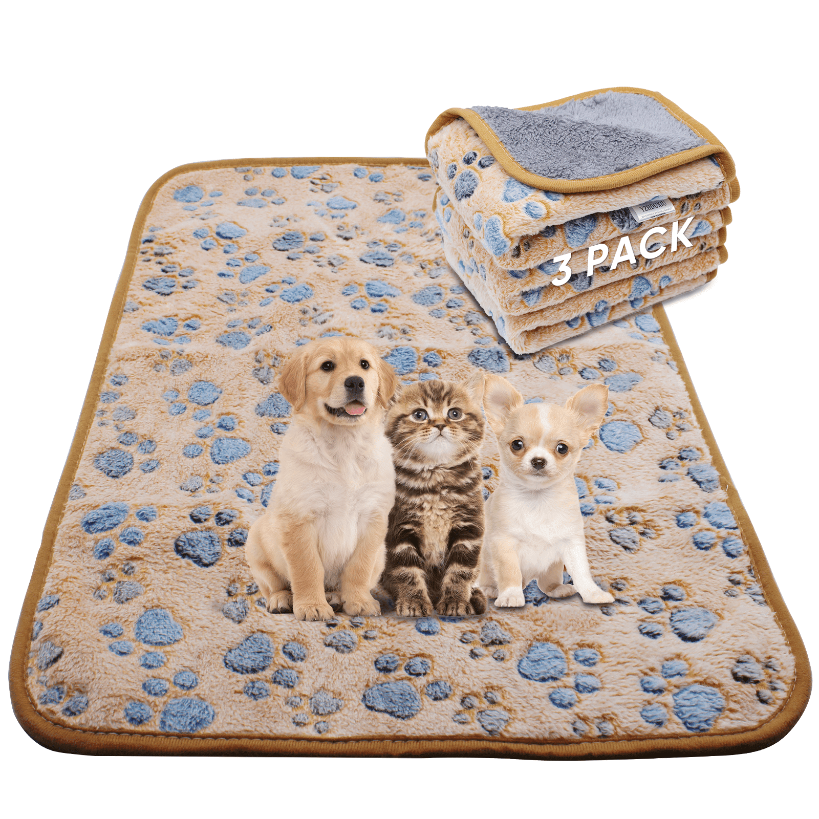 3 Pack Waterproof Dog Blanket for Small Dogs, Washable Pet Blankets ...