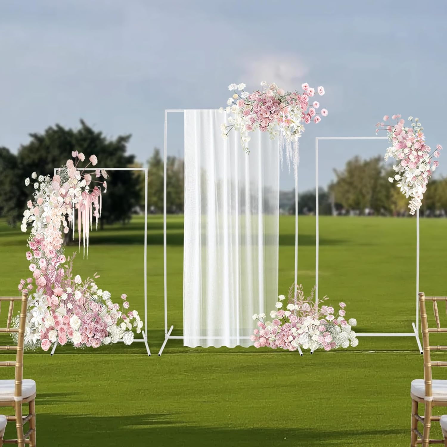 3 Pack Wedding Arch Backdrop Stand, Rectangular Metal Backdrop Stand ...