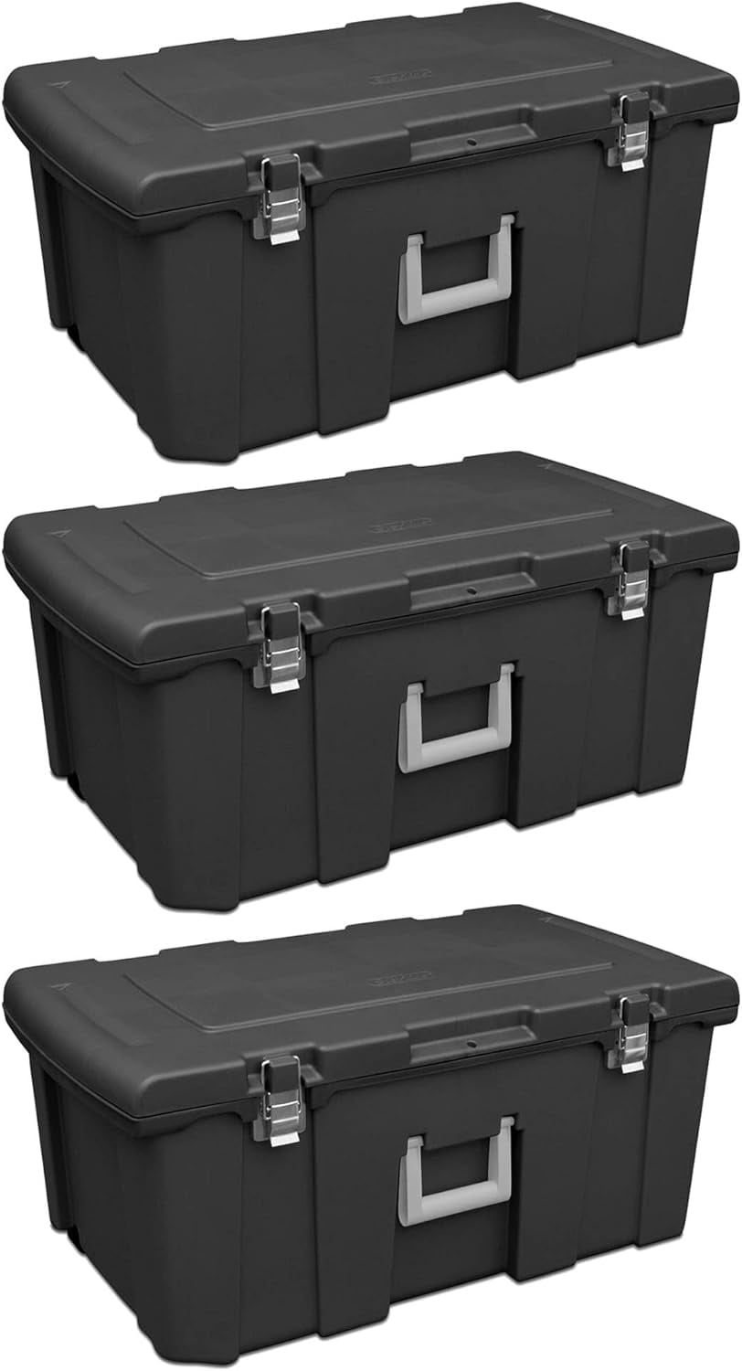 3 Pack Wheeled Footlocker, Lockable Plastic Utility Storage Container ...
