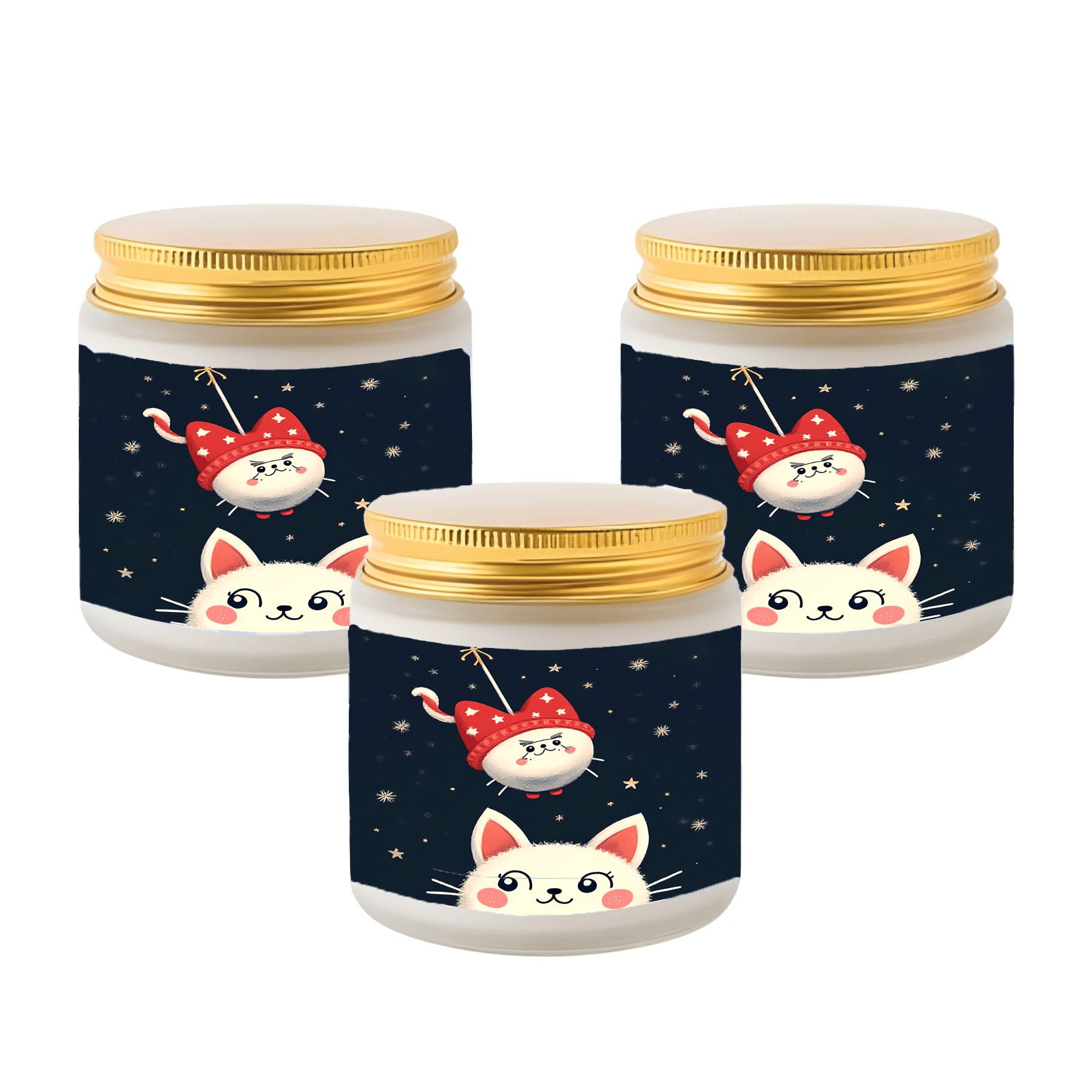 3 Pack Whimsical Cat Design Scented Soy Wax Candles - Festive Golden ...