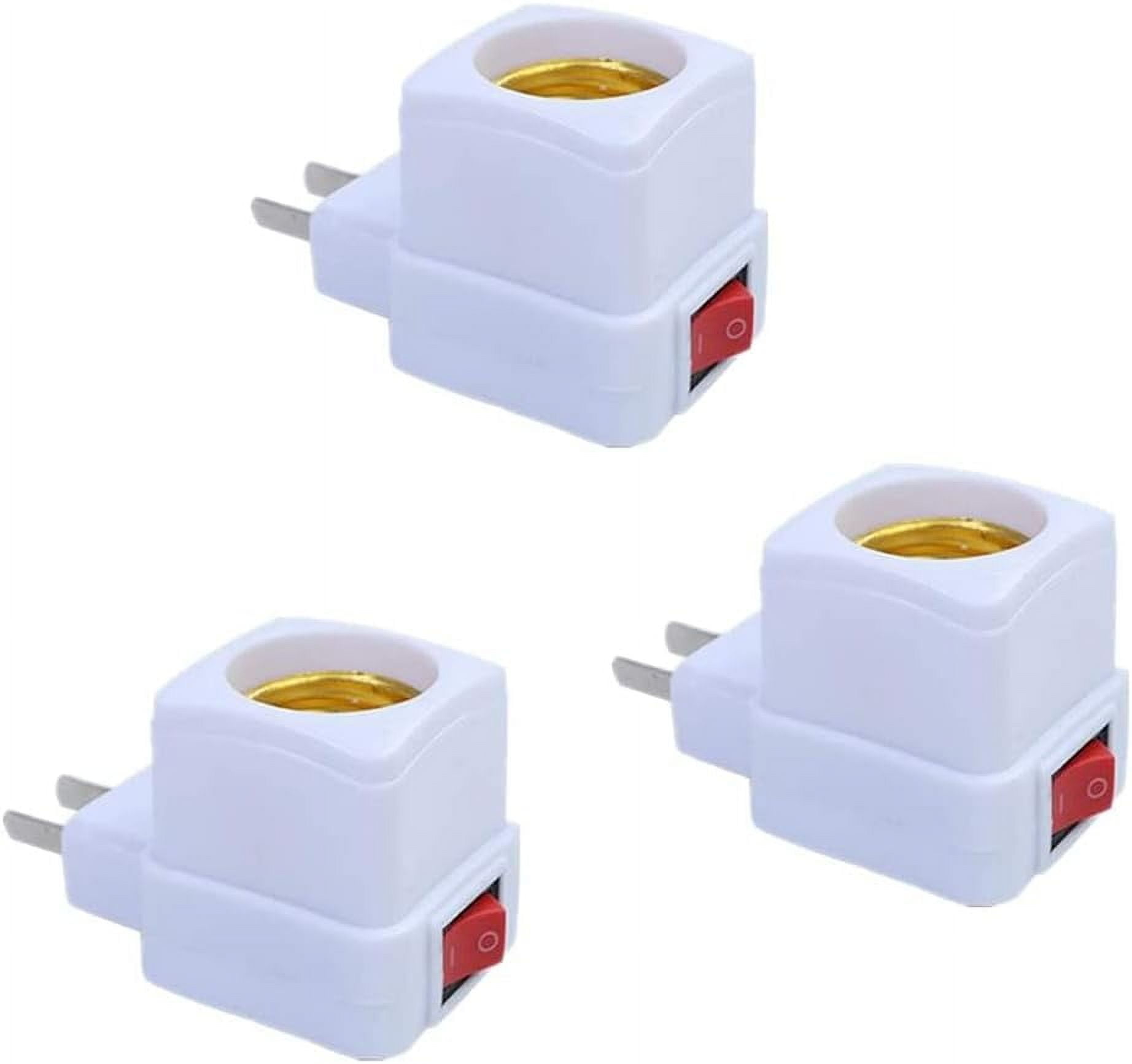 3-Pack White E26/E27 Socket Extension Adapter – 5" with Switch, Plug-in Light Bulb Converter for ...