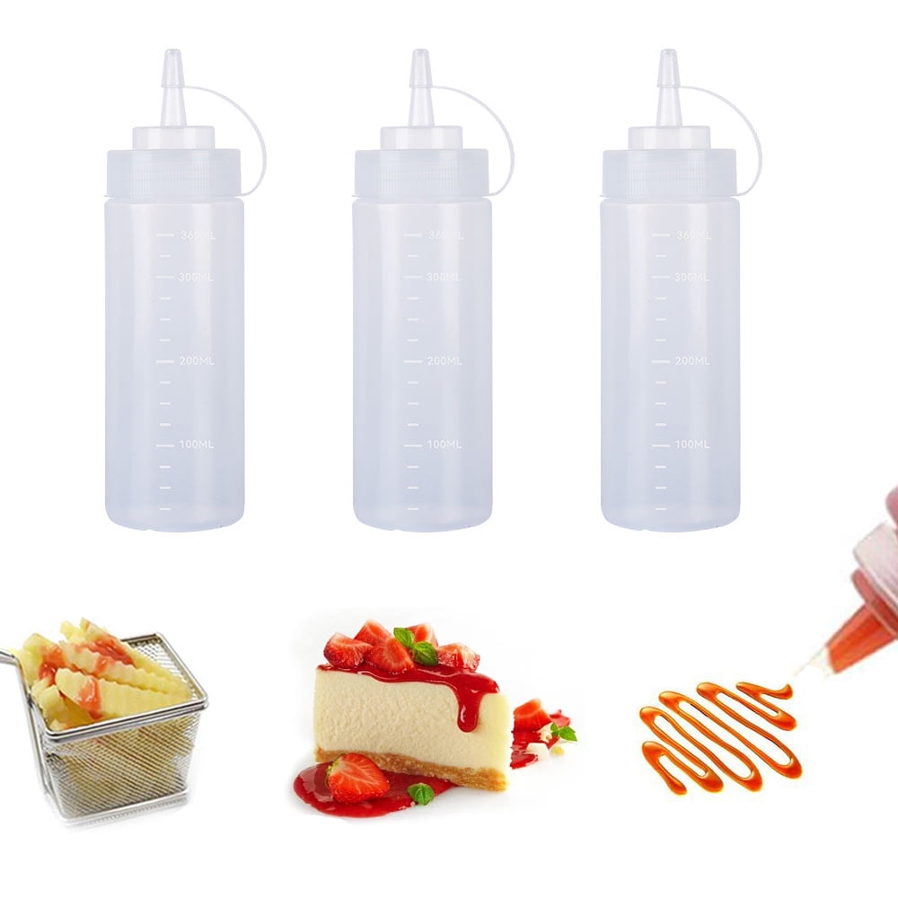 Sky Pro 3 Pack Plastic Squeeze Bottles 12oz, Food Grade, Condiment, BBQ ...