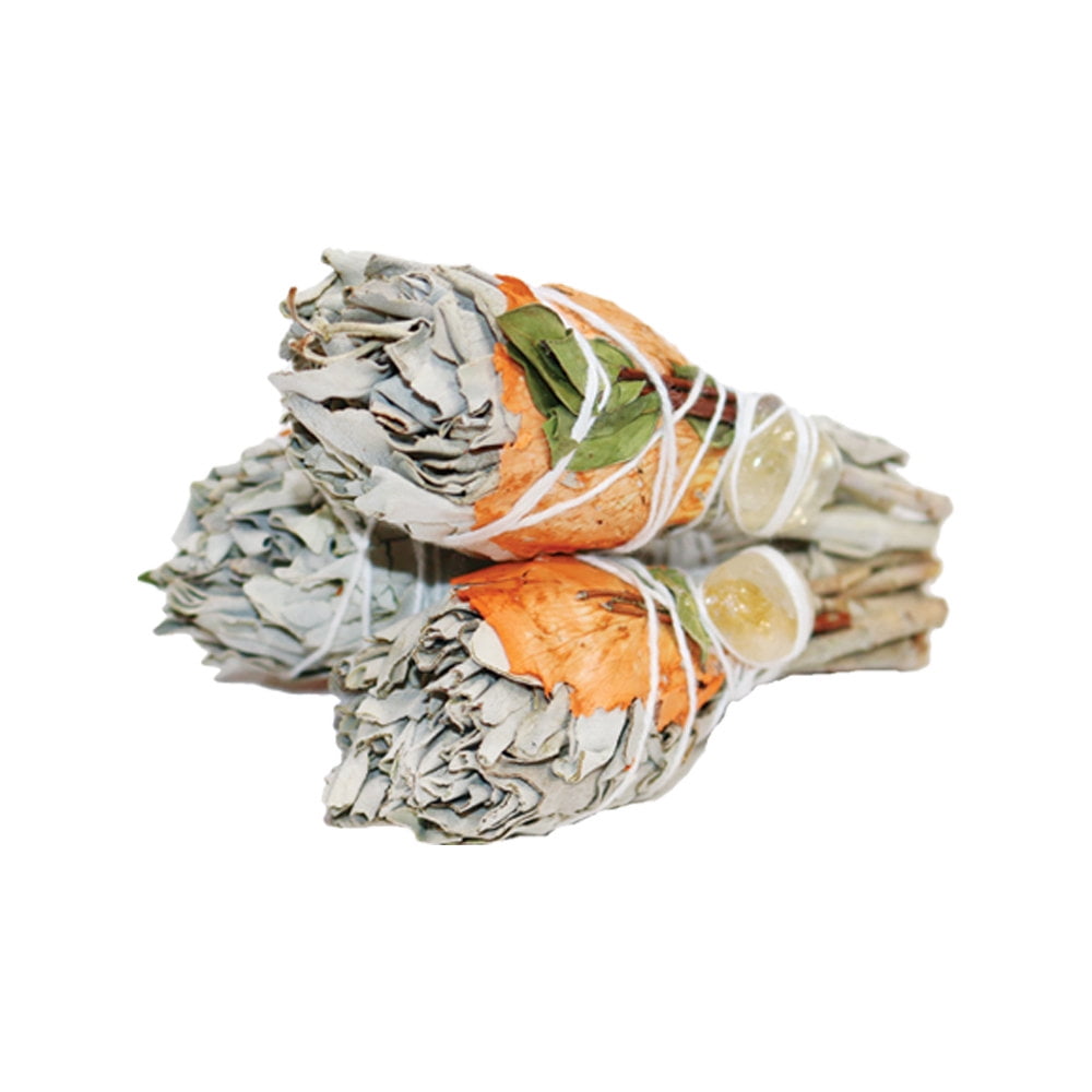 3 Pack White Sage Torches Smudge Sticks with Mitron Leaves, Rose Petals and Citrine Stone ...