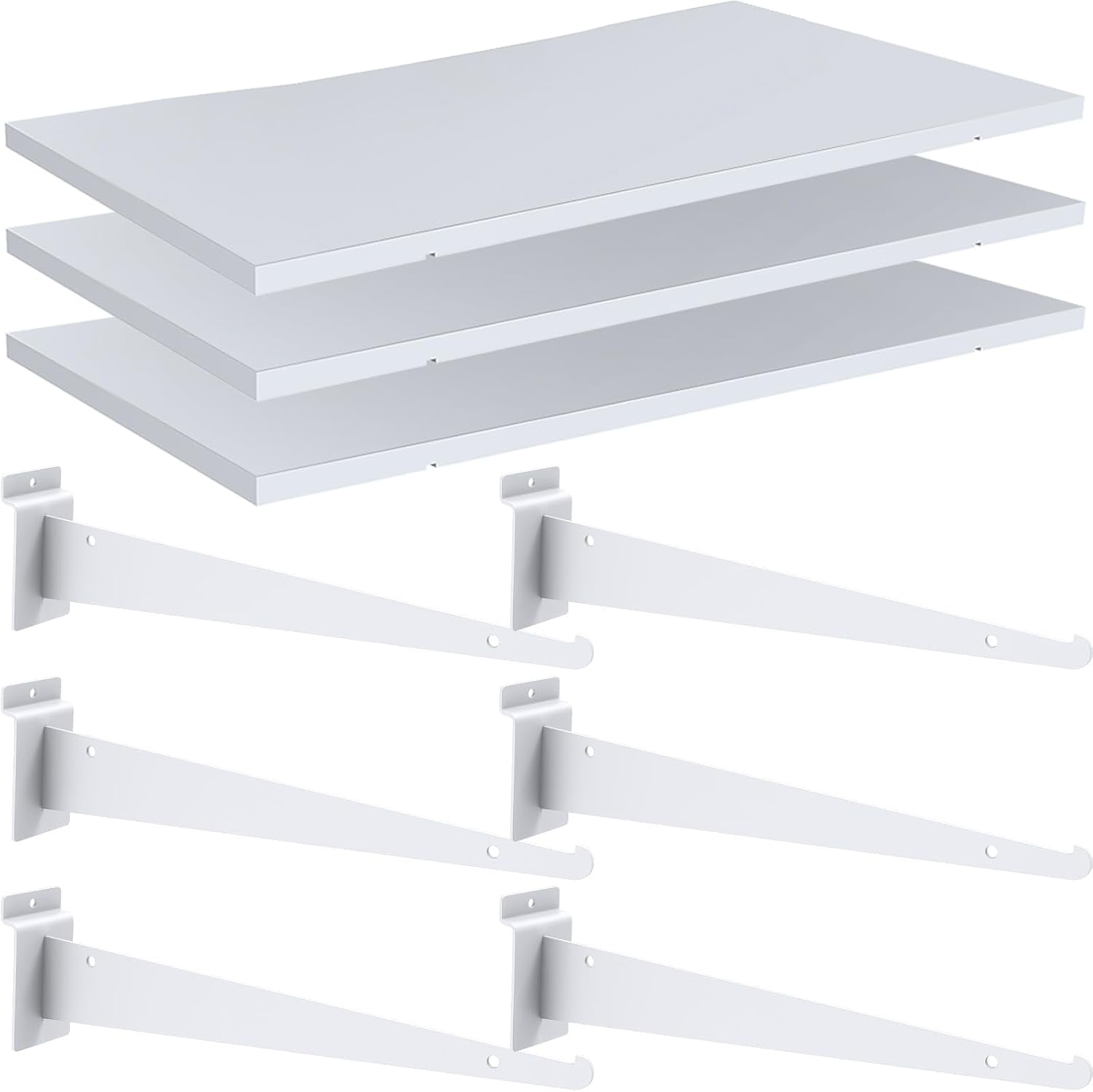 3 Pack White Slatwall Shelf, 24" x 12" Wooden Slat Wall Shelves with ...