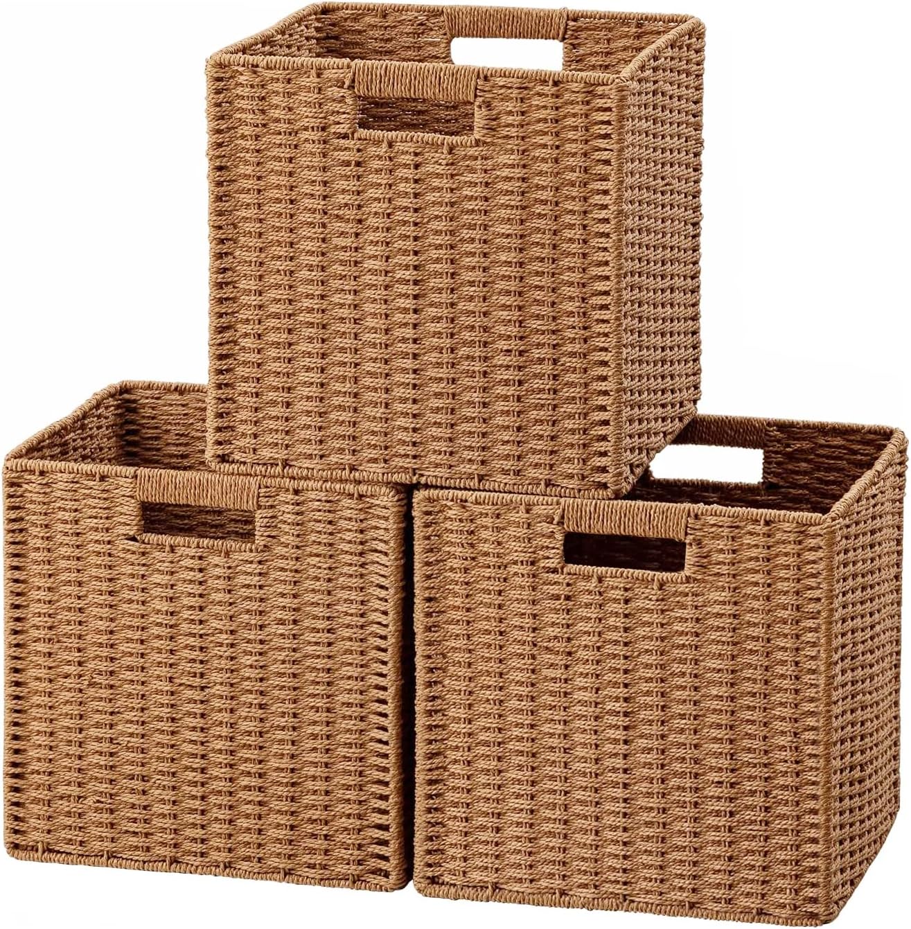 3 Pack Wicker Basket, 11L×11H×10.5W inch Woven Paper Rope Storage ...