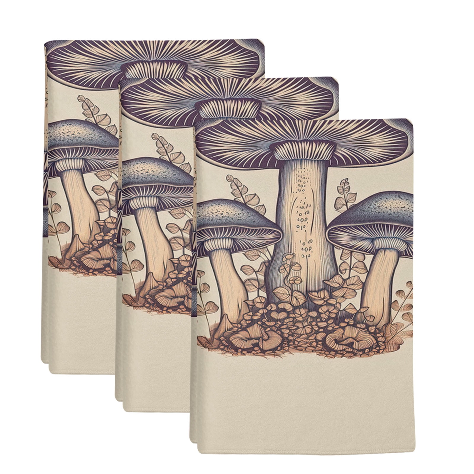 3 Pack Wild Plants Kitchen Towels Vintage Blue Mushroom Leaves ...