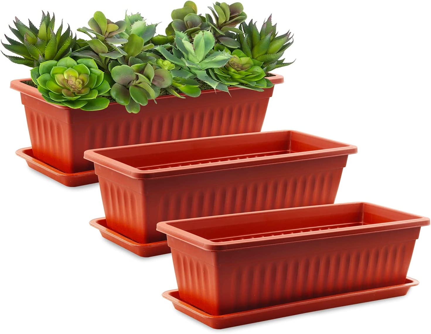Happon 3 Pack 17'' Rectangular Window Box Planters with Tray for Home ...