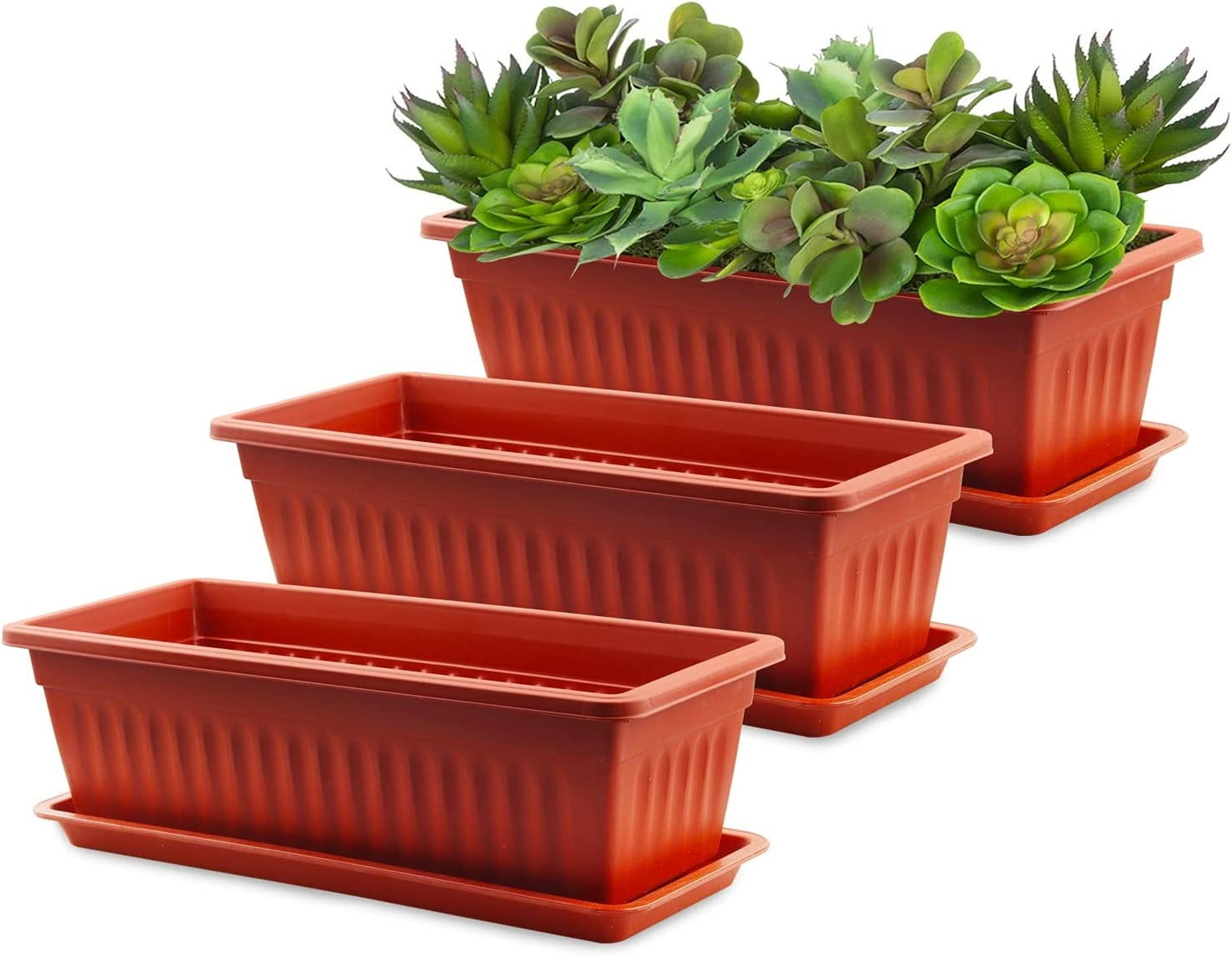 Happon 3 Pack 17'' Rectangular Window Box Planters with Tray for Home ...